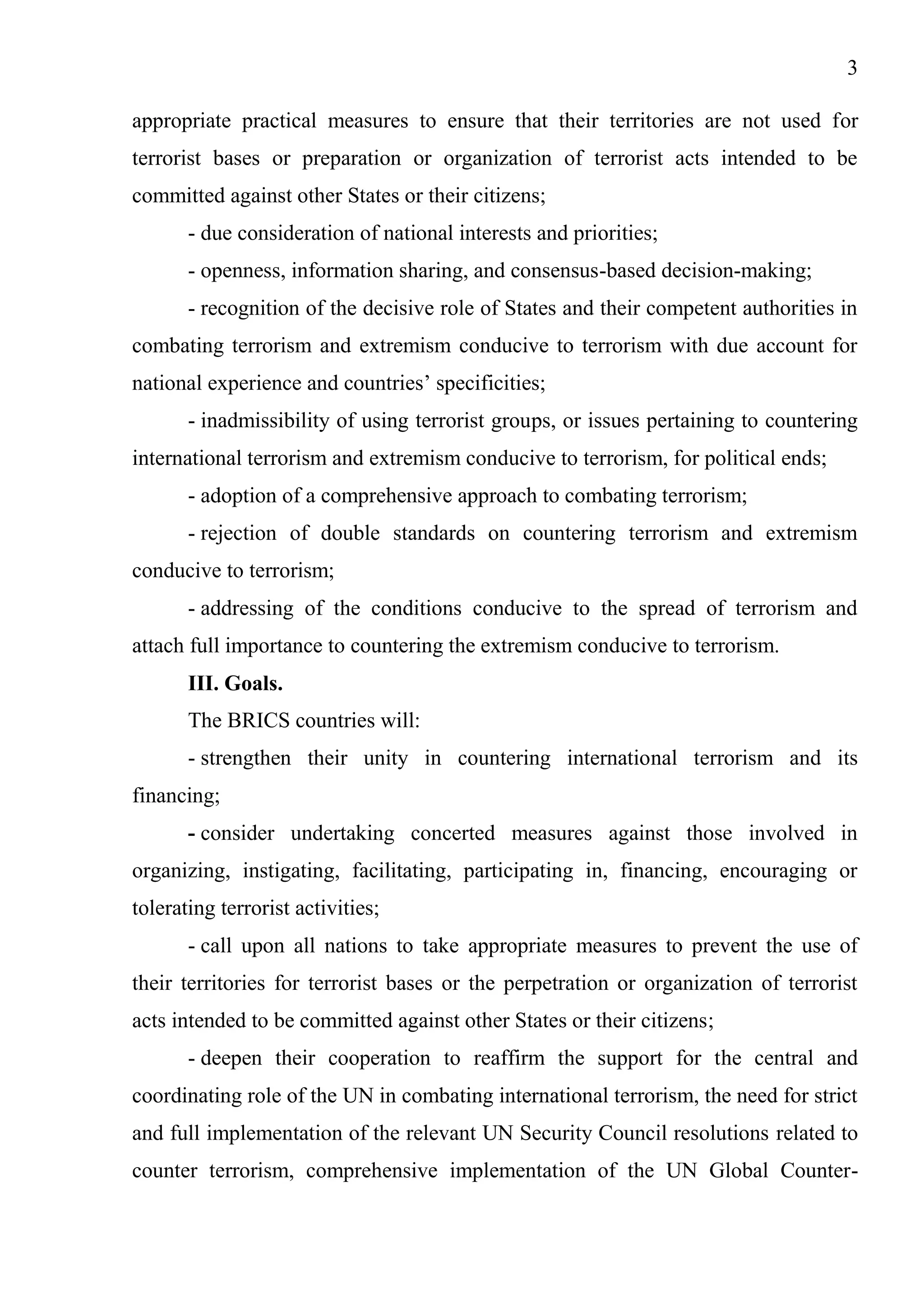 BRICS Counter terrorism Strategy 2020 | PDF | Terrorism | Sensitive Topics
