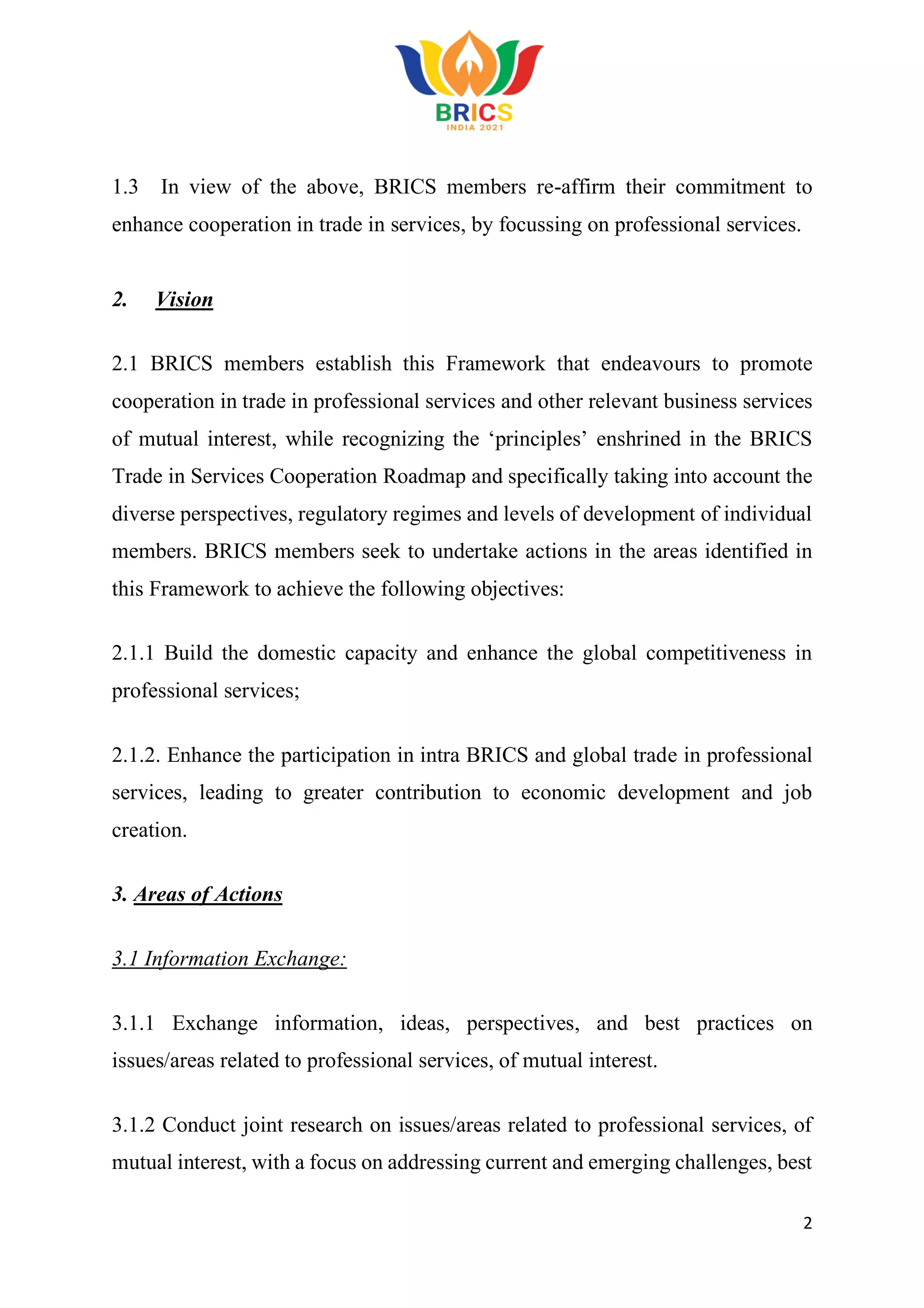 BRICS Framework for Cooperation in Trade in Professional Services 2021 ...
