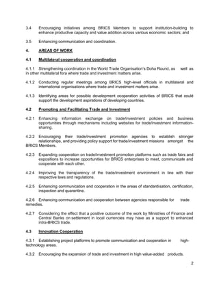 BRICS Trade and Investment Cooperation Framework 2013 | PDF