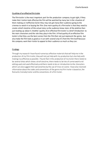 Film Trailer Analysis | DOCX | Soundtracks, TV and Showtunes | Music