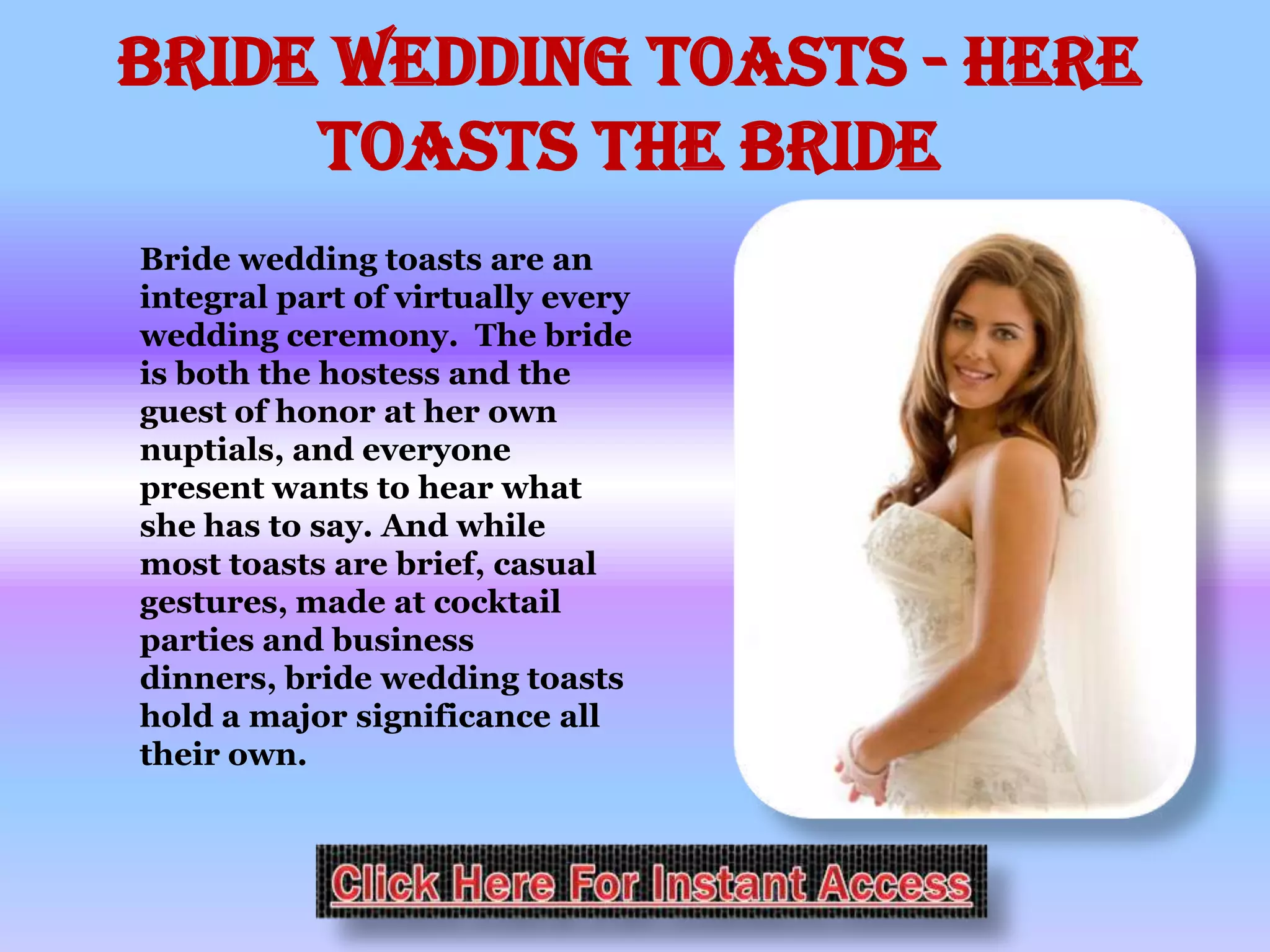 Bride wedding toasts – here toasts the bride | PPTX