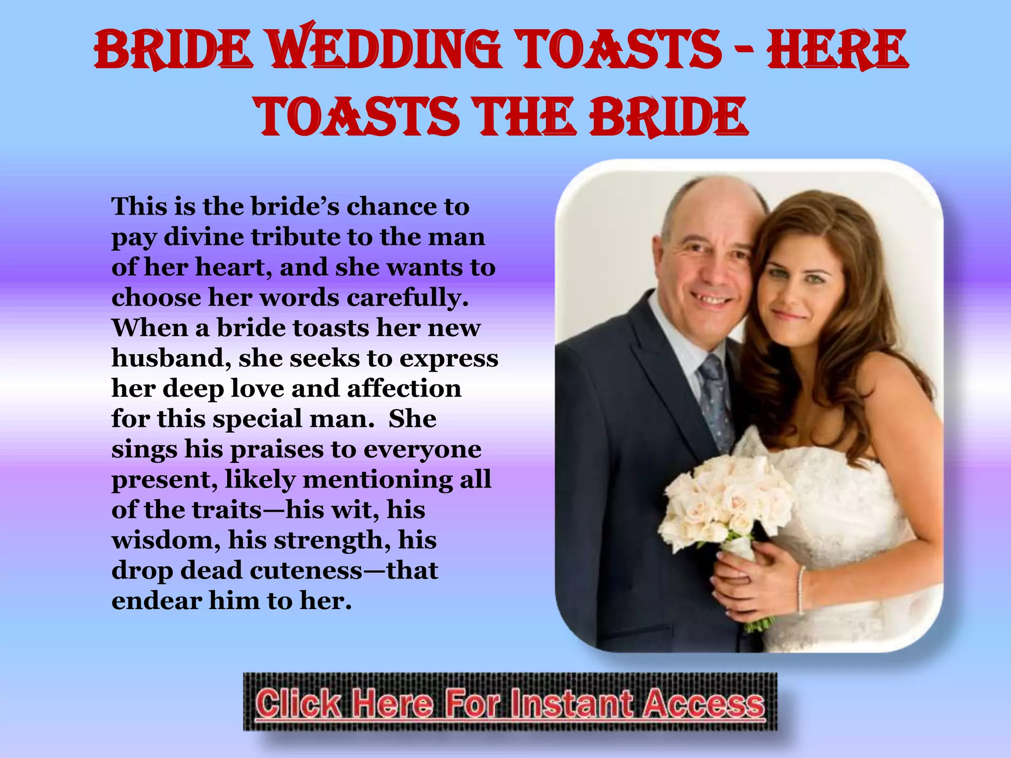 Bride wedding toasts – here toasts the bride | PPTX