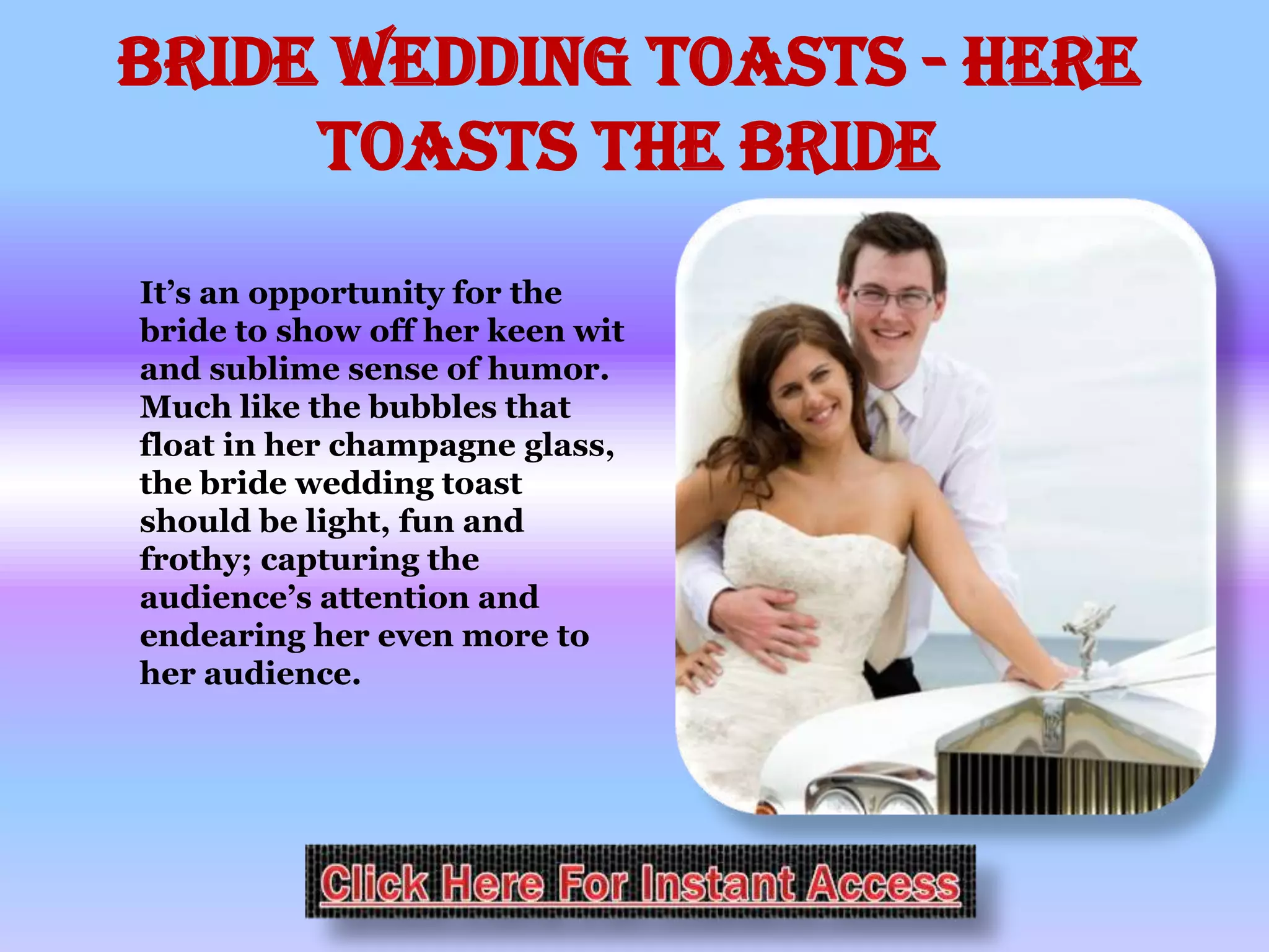Bride wedding toasts – here toasts the bride | PPTX | Wedding ...
