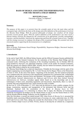 BASIS OF DESIGN AND EXPECTED PERFORMANCES FOR THE MESSINA STRAIT BRIDGE | PDF