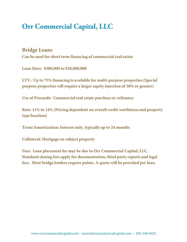 Bridge Loans Product Sheet | PDF