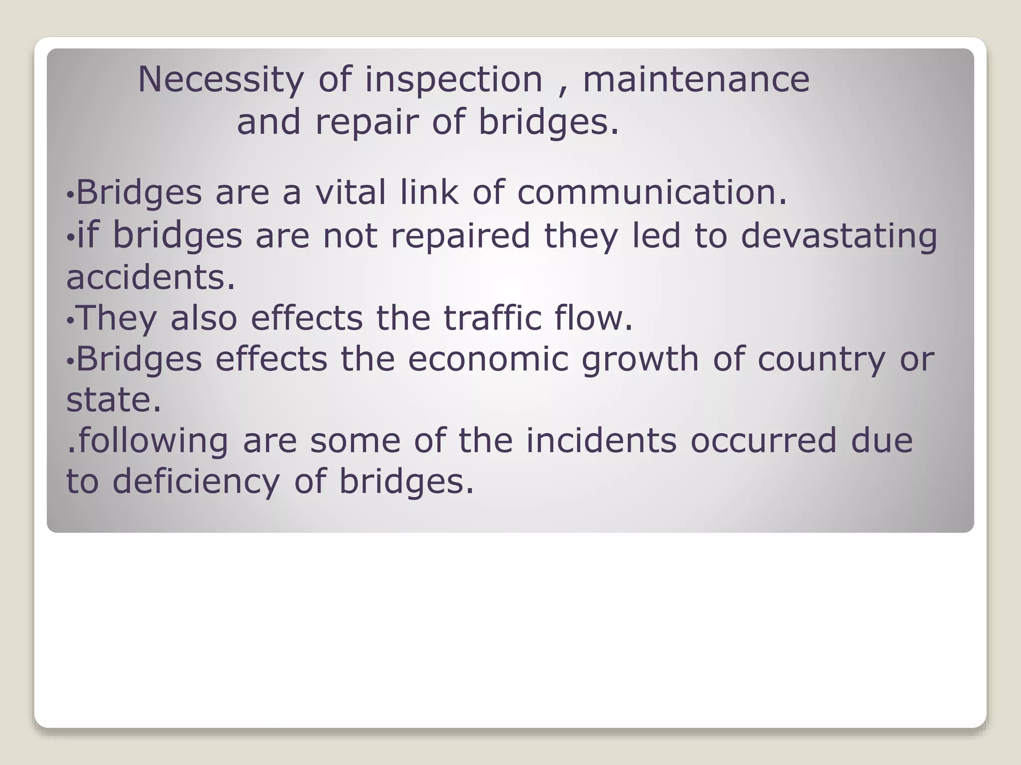 Bridge inspection,maintenance and repair | PPTX