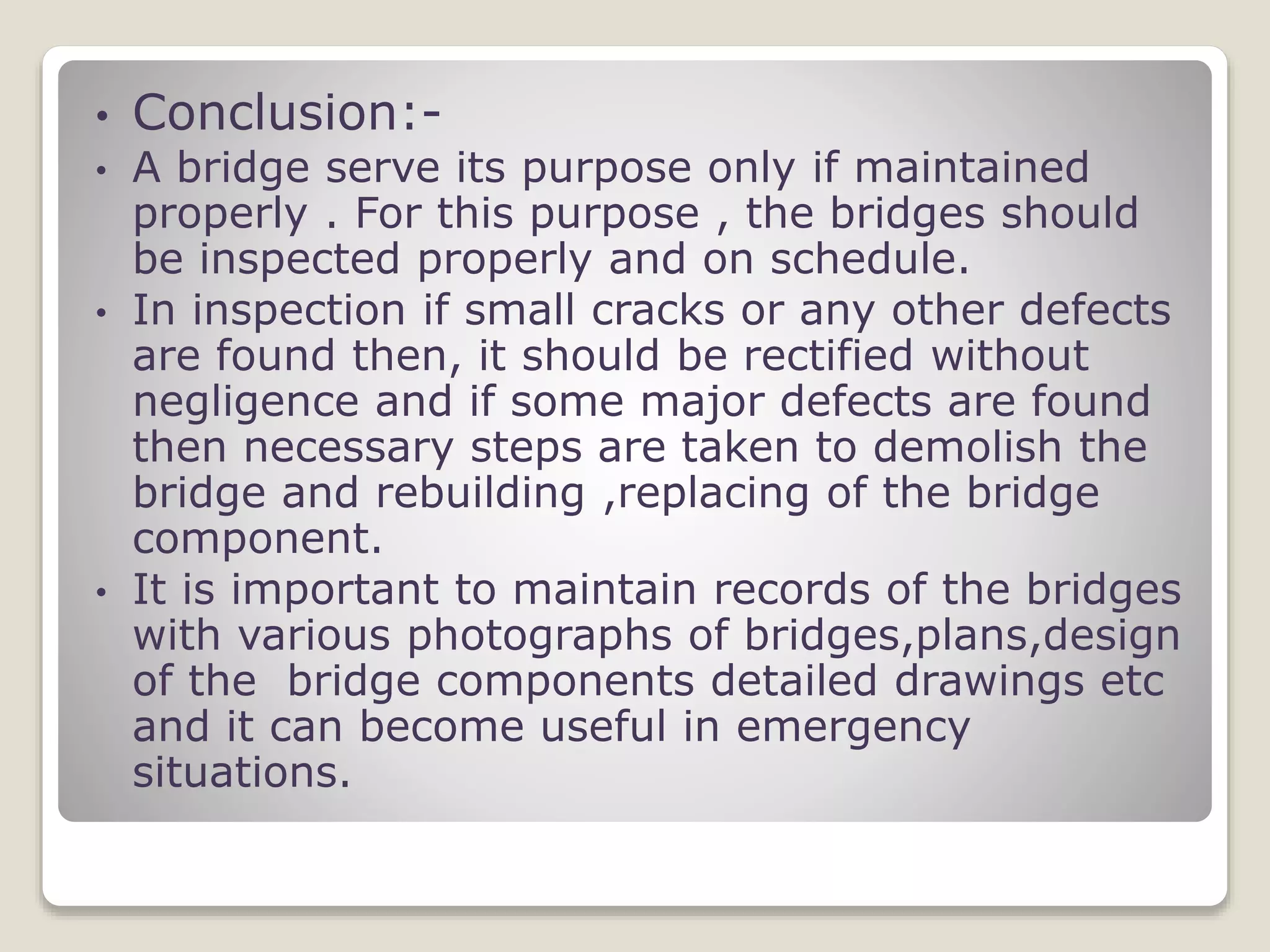 Bridge inspection,maintenance and repair | PPTX