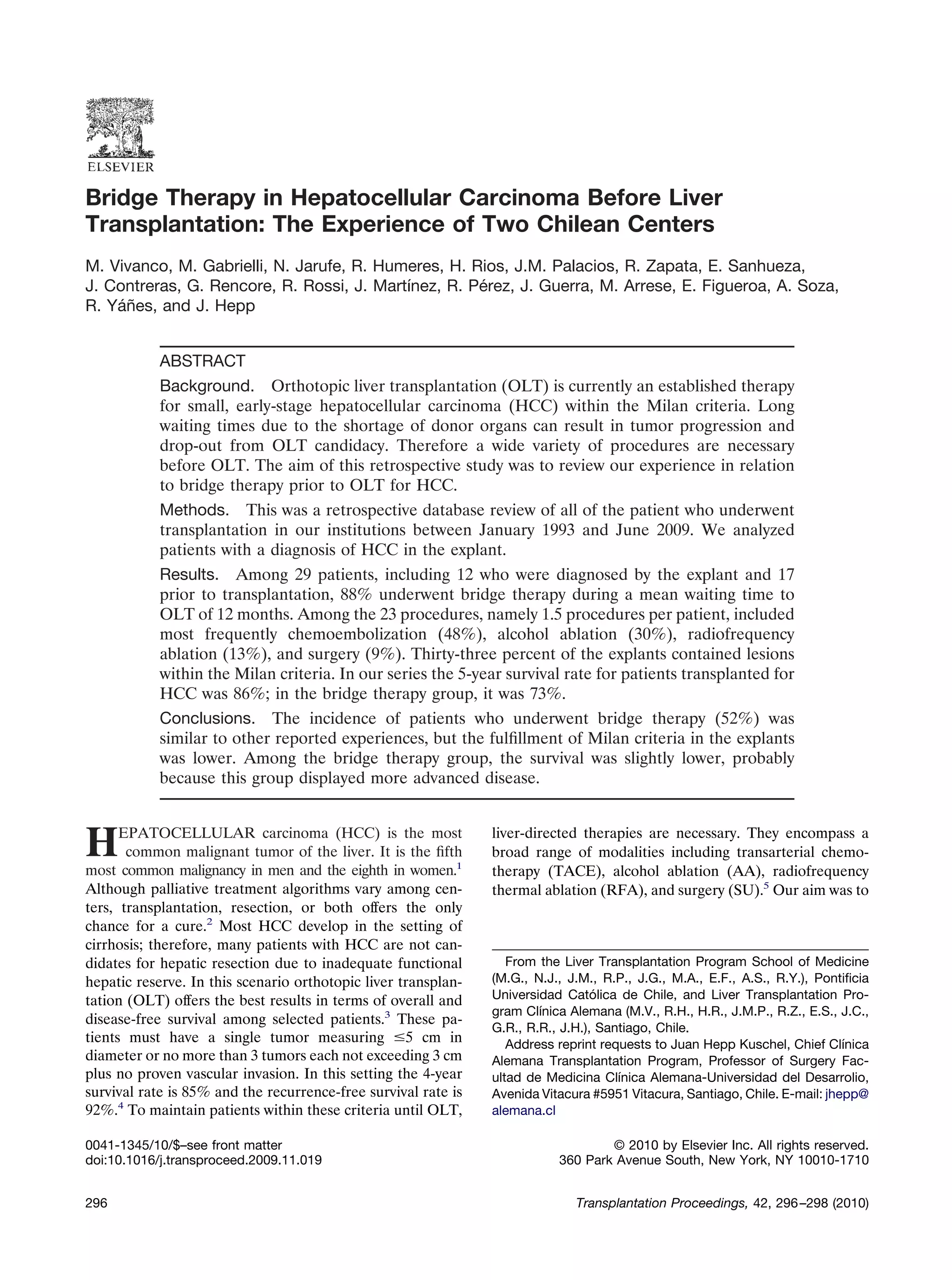 Bridge therapy in hepatocellular carcinoma before liver transplantation ...