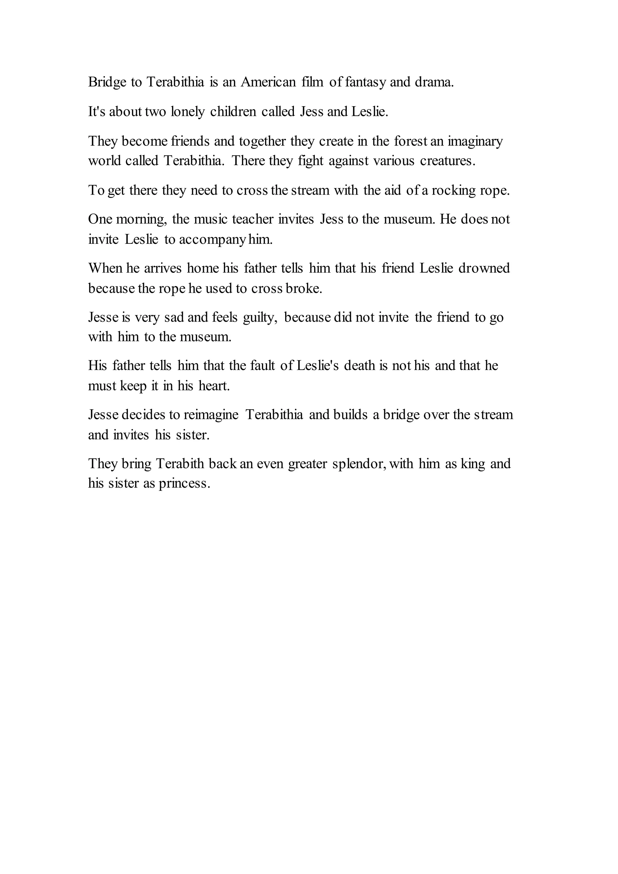 Bridge to terabithia is an american film of fantasy and drama | DOCX