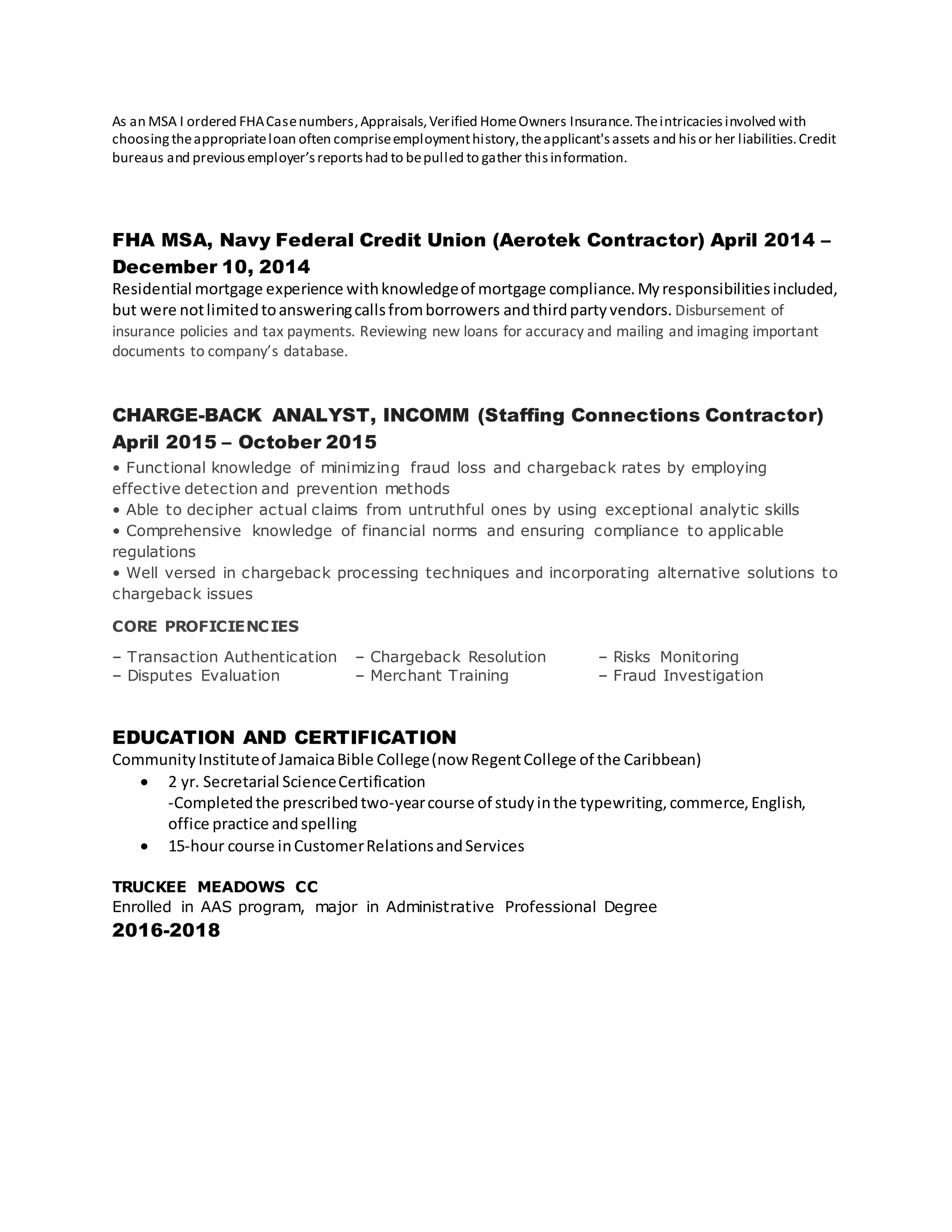 Bridgette e resume | DOCX | Home Financing | Personal Debt