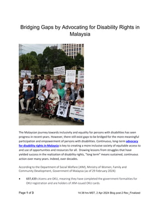 Bridging Gaps by Advocating for Disability Rights in Malaysia | PDF