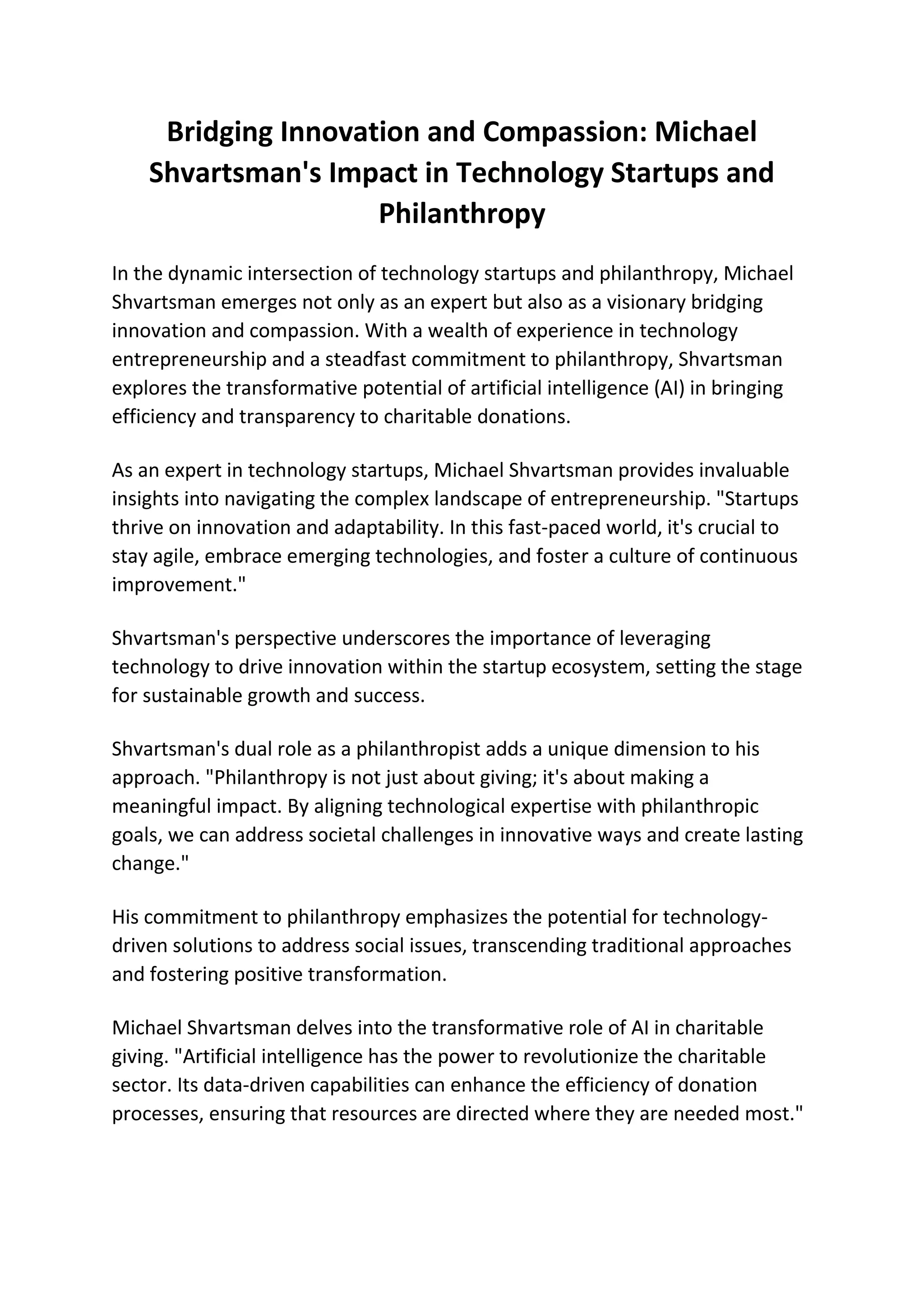 Bridging Innovation and Compassion: Michael Shvartsman's Impact in ...