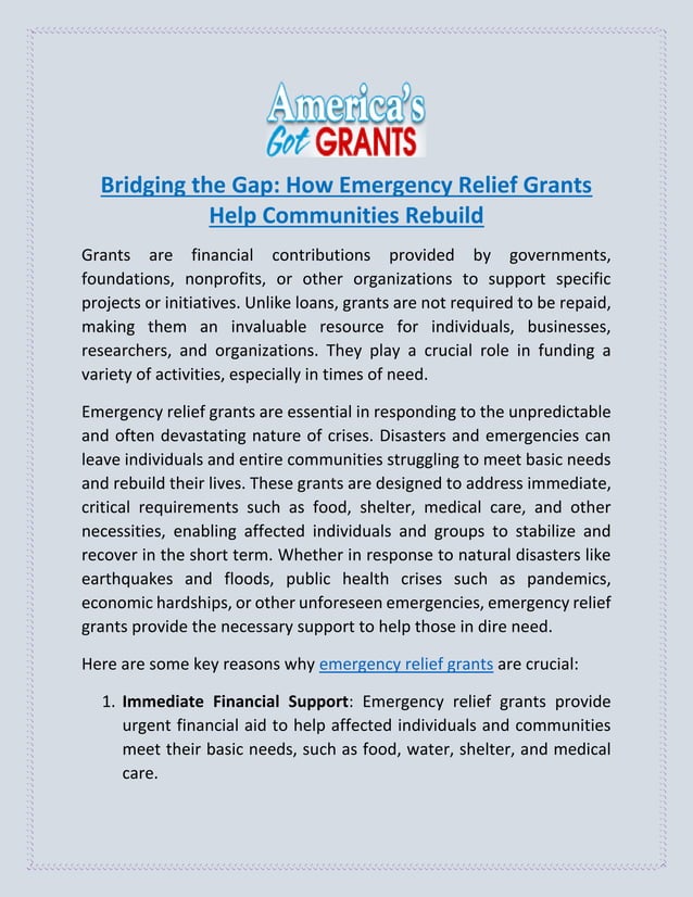 Bridging the Gap: How Emergency Relief Grants Help Communities Rebuild ...