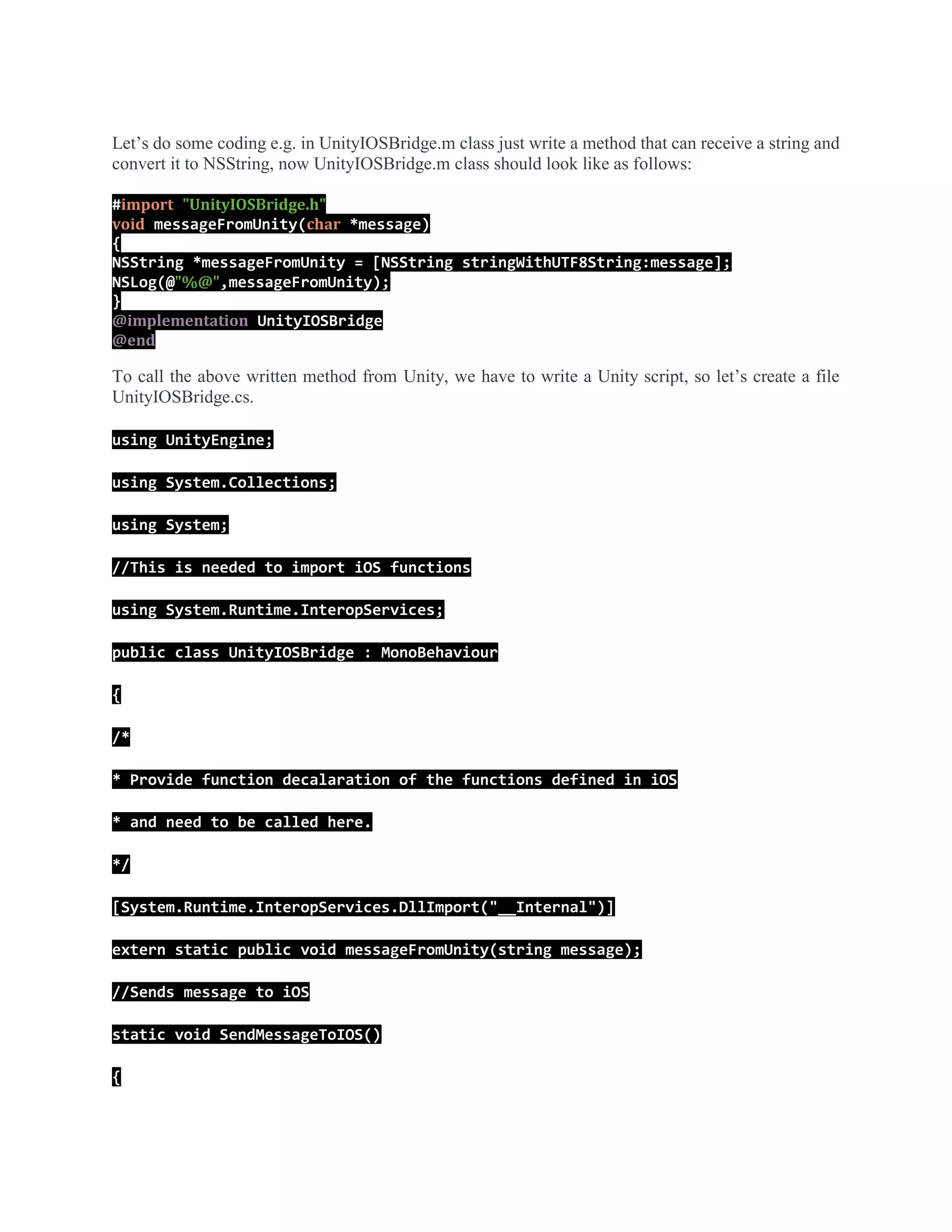 Bridging the gap – plugin for unity and i os | PDF