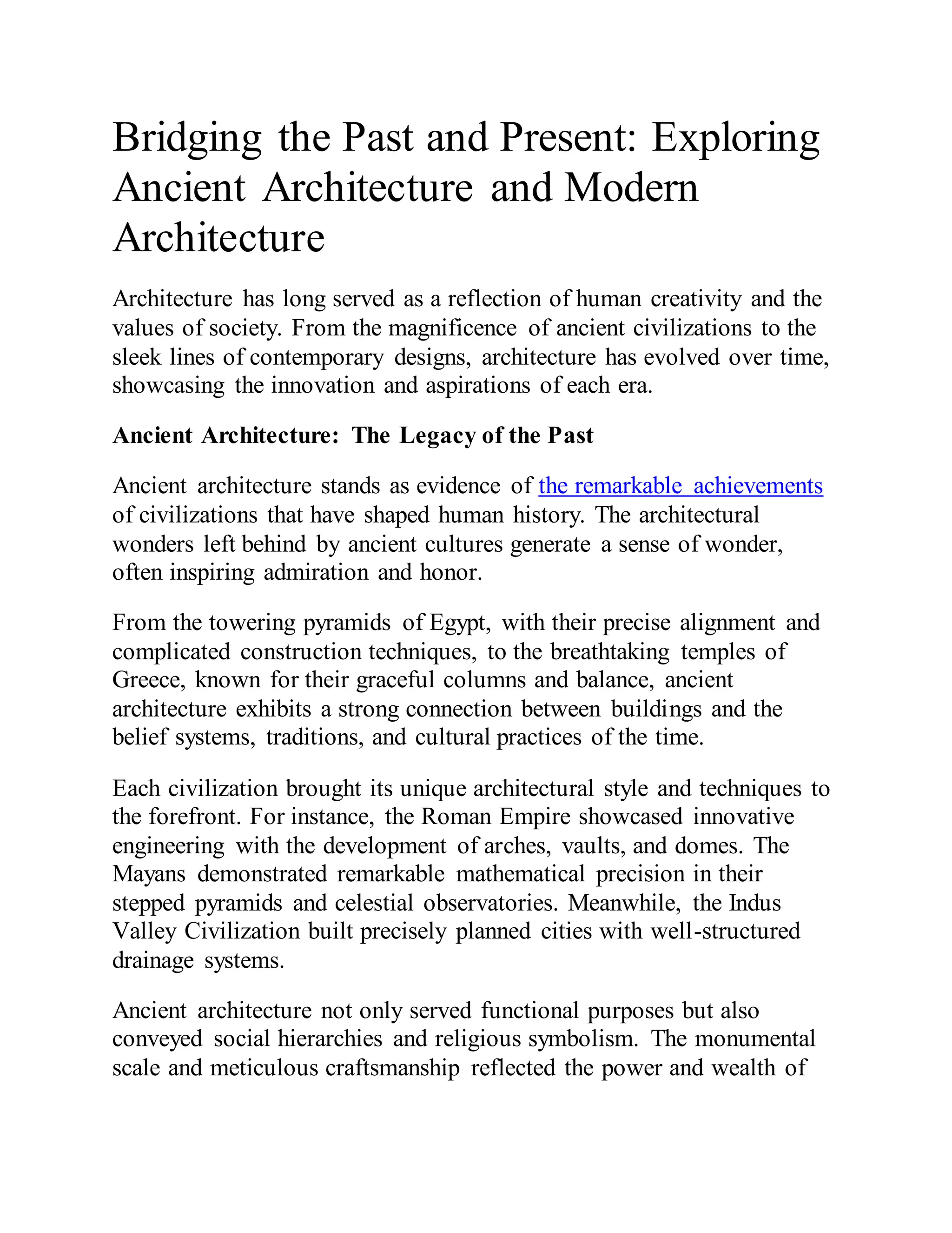Bridging the Past and Present: Exploring Ancient Architecture and ...