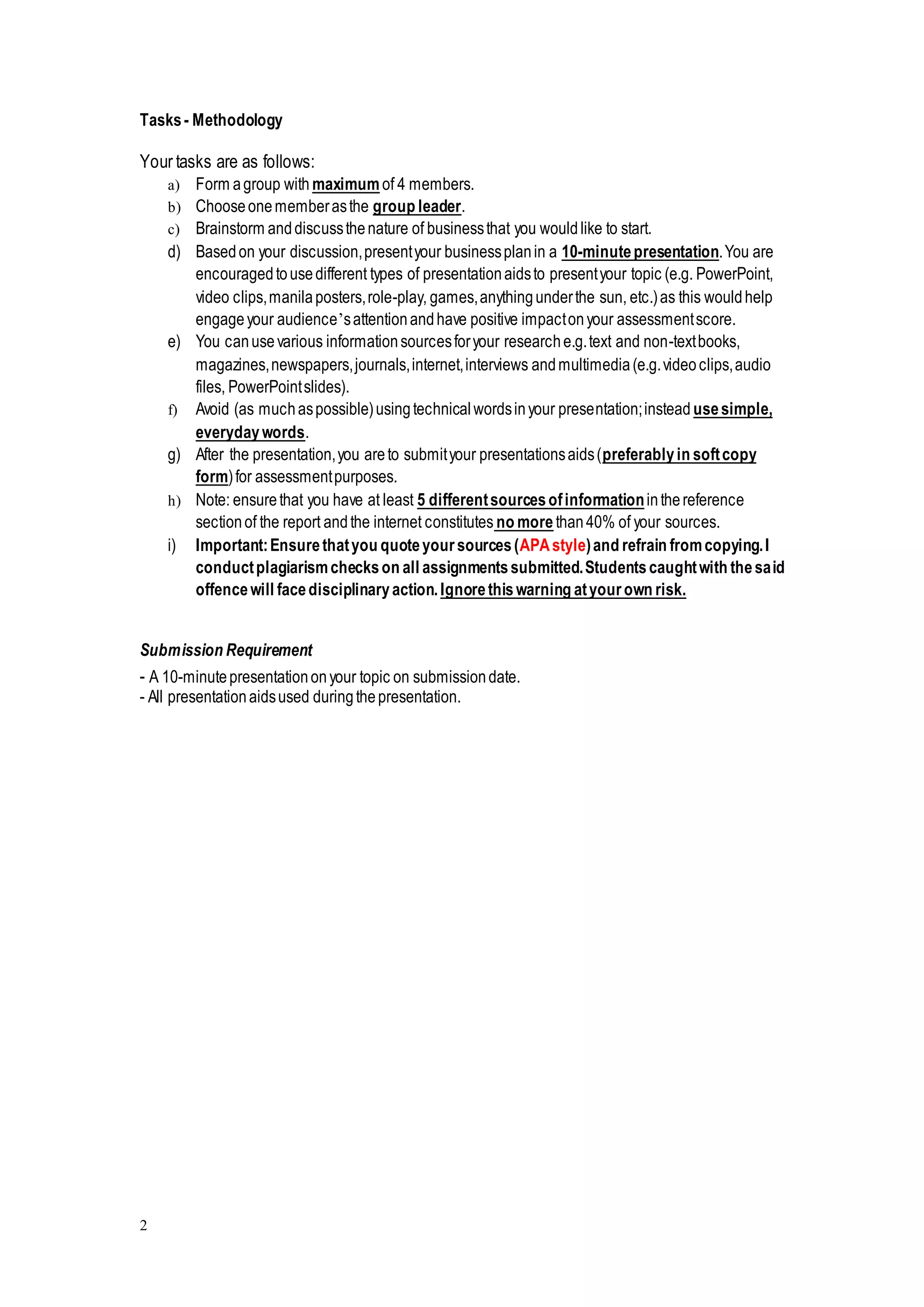 Brief business plan assignment | PDF Brief business plan assignment | PDF