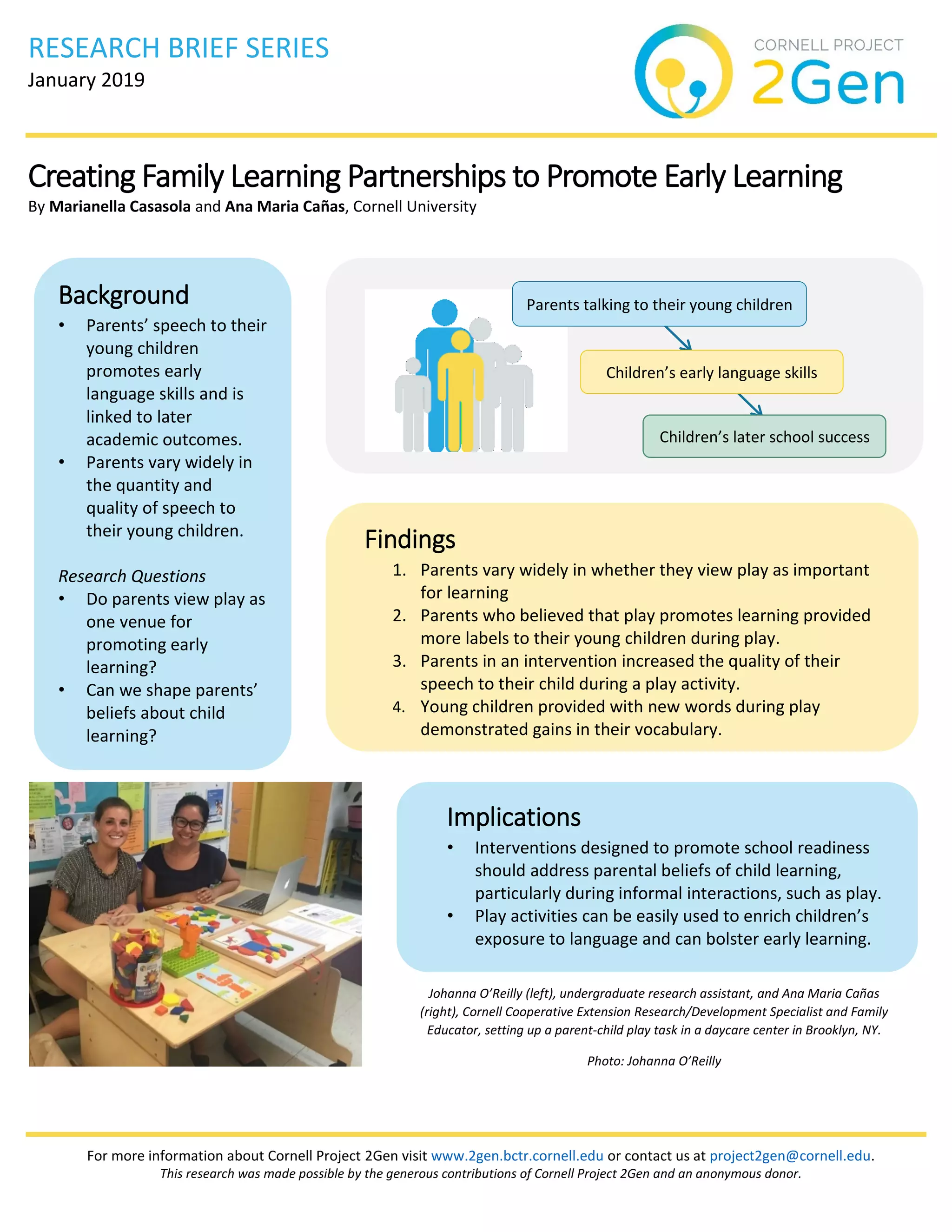 Creating Family Learning Partnerships to Promote Early Learning | PDF