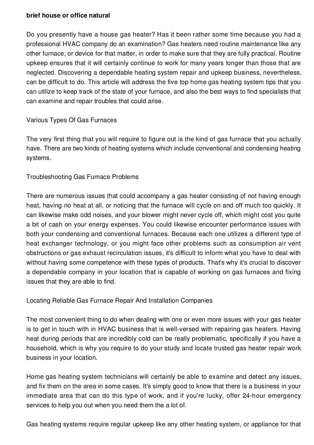 Brief Home or Office Natural Gas Furnace Outline