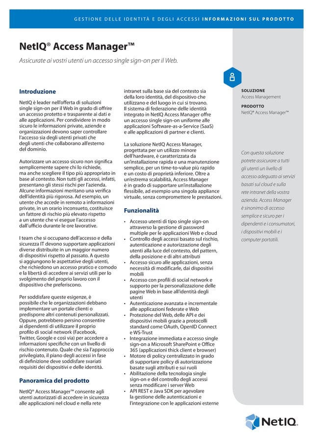 NetIQ Access Manager - presentazione della soluzione | PDF