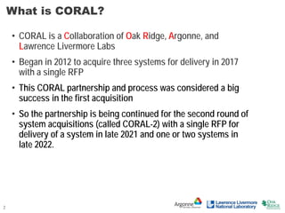 CORAL-2 Exascale Computing RFP and Draft Technical Requirements | PDF