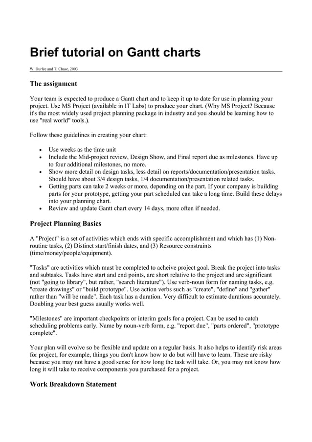 Brief tutorial on gantt charts | PDF