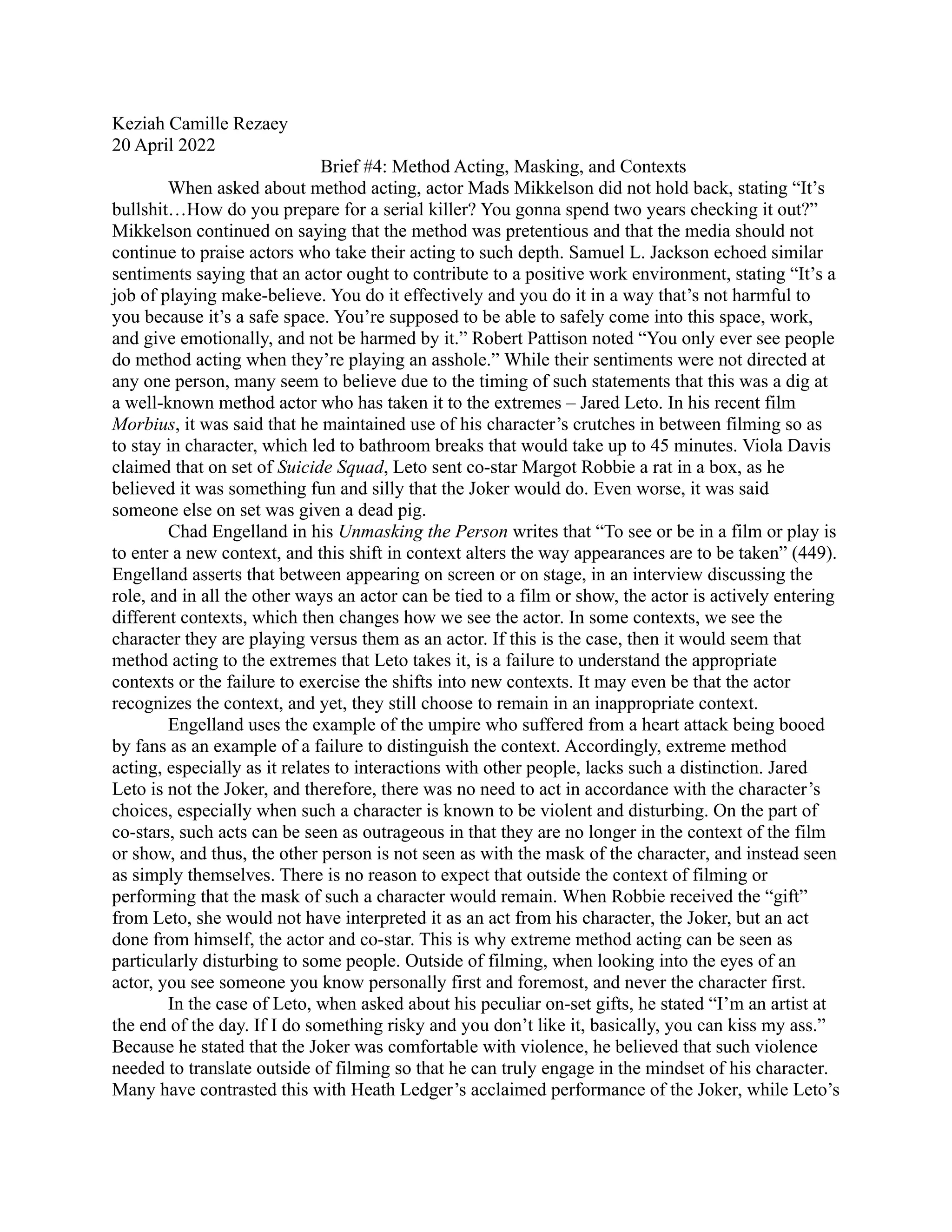 Method Acting, Masking and Contexts | PDF