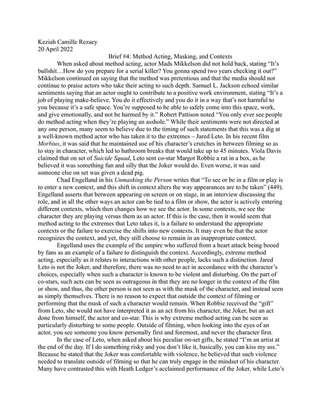 Method Acting, Masking and Contexts | PDF | Screenwriting | Content Production