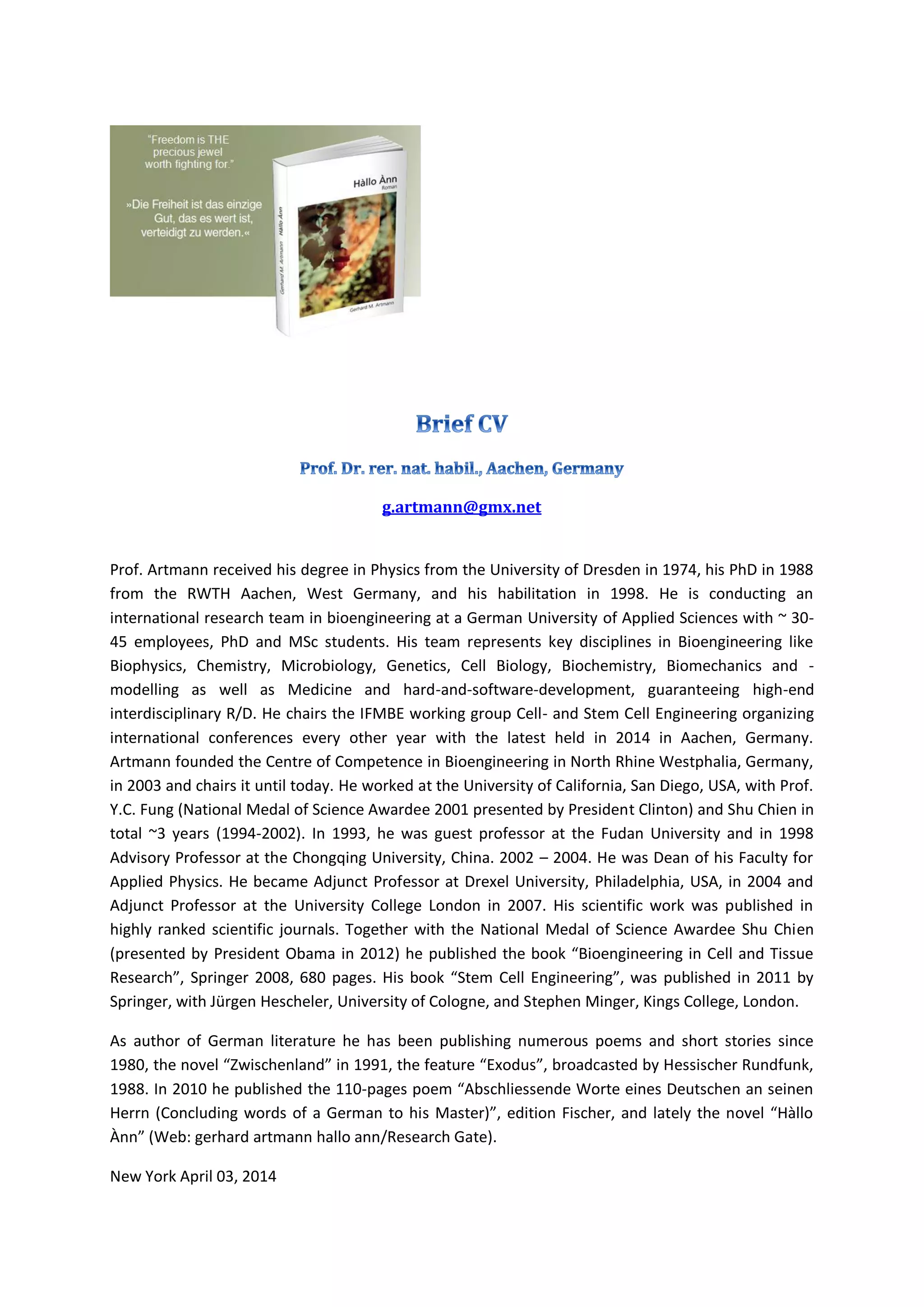 Brief cv gerhard m. artmann 3.4.2015 new york | PDF