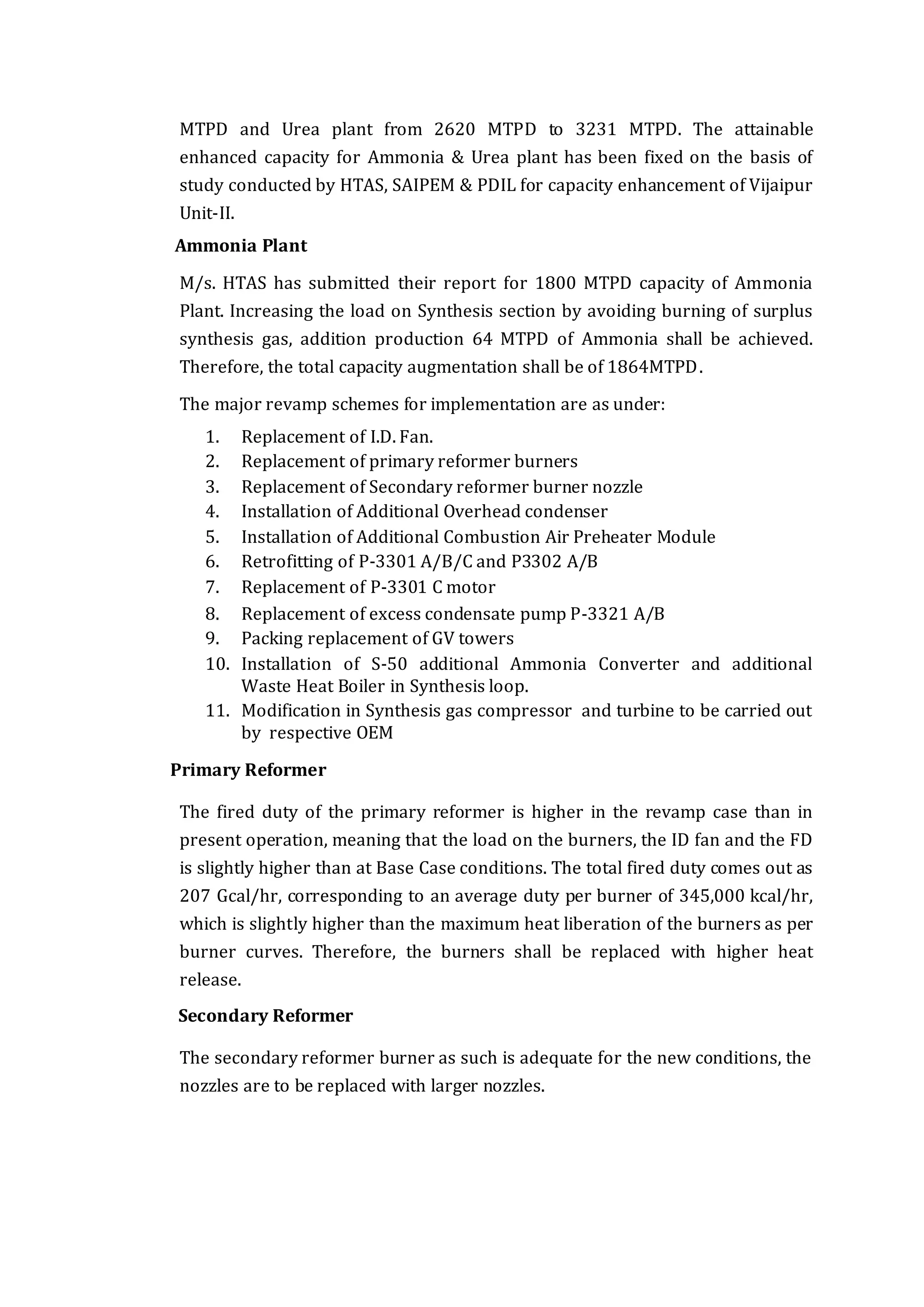 Brief desccription of ammonia & urea plants with revamp | PDF