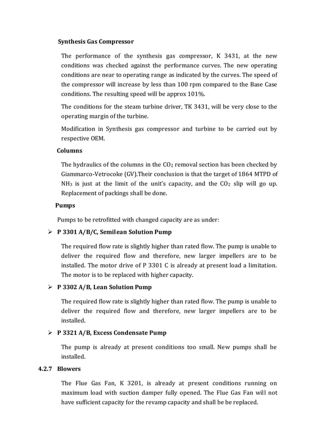 Brief desccription of ammonia & urea plants with revamp | PDF