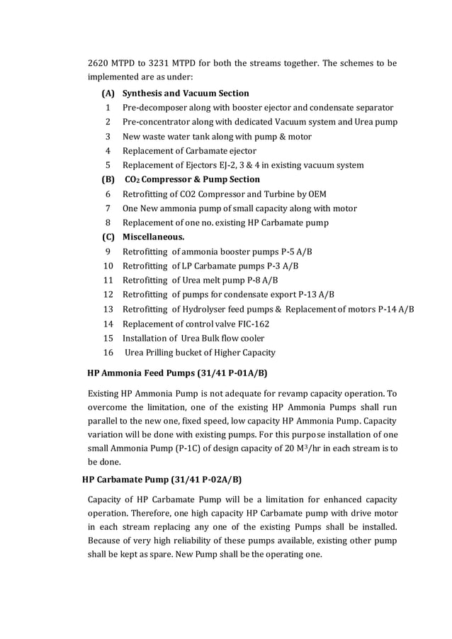 Brief desccription of ammonia & urea plants with revamp | PDF