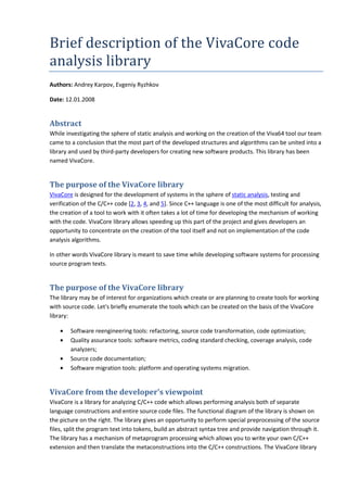 Brief description of the VivaCore code analysis library | PDF