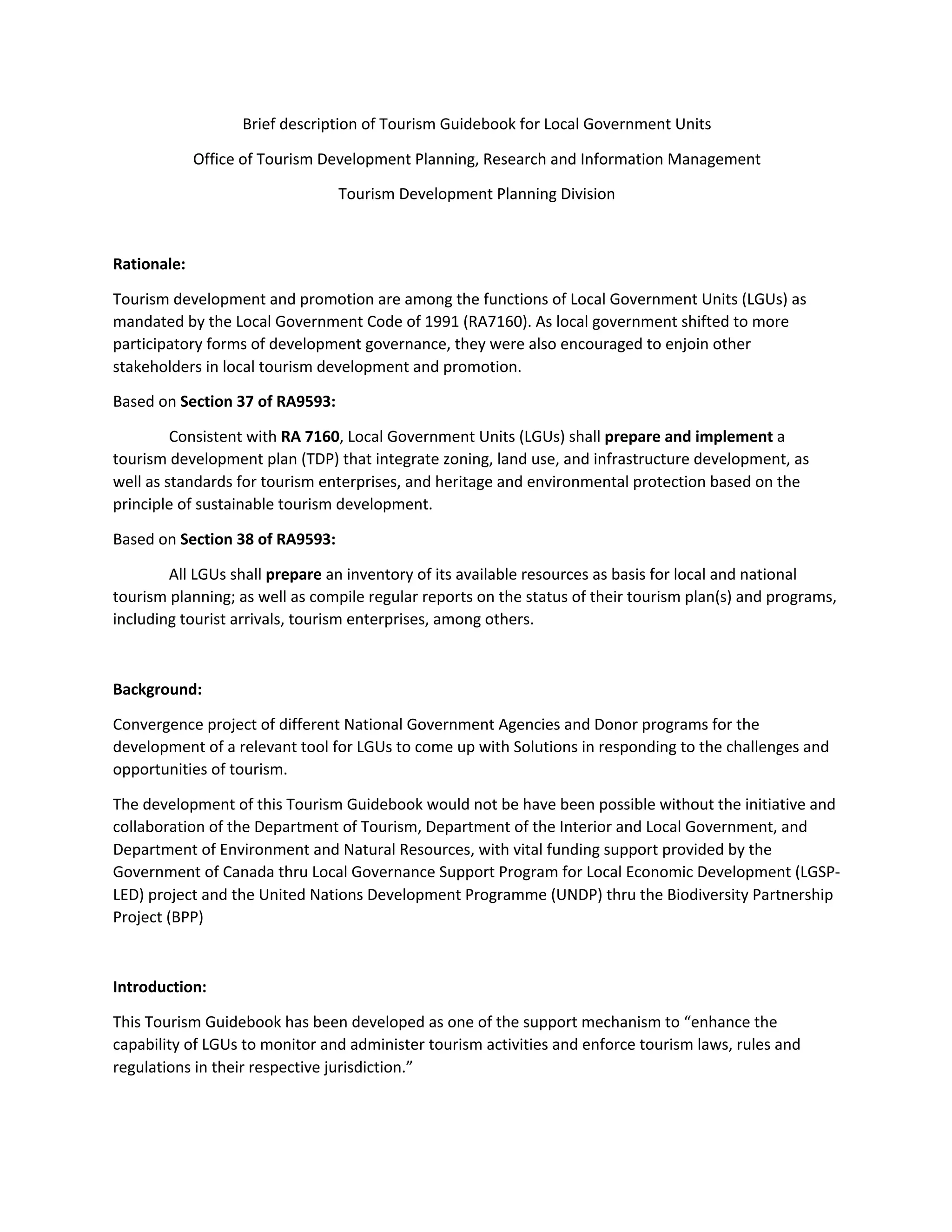 Brief description of Tourism Guidebook for Local Government Units.pdf
