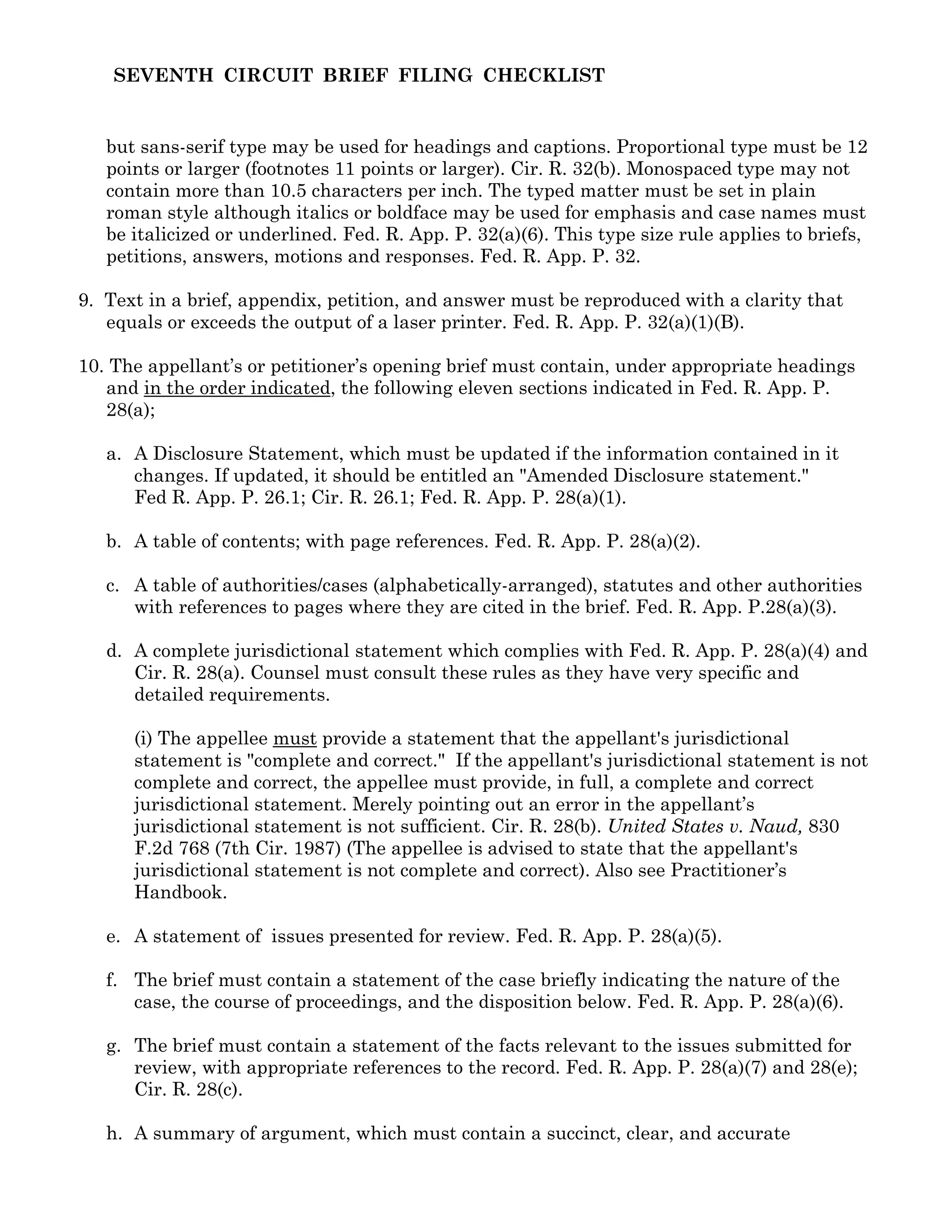 Brief filing checklist in the 7th circuit | PDF | Law