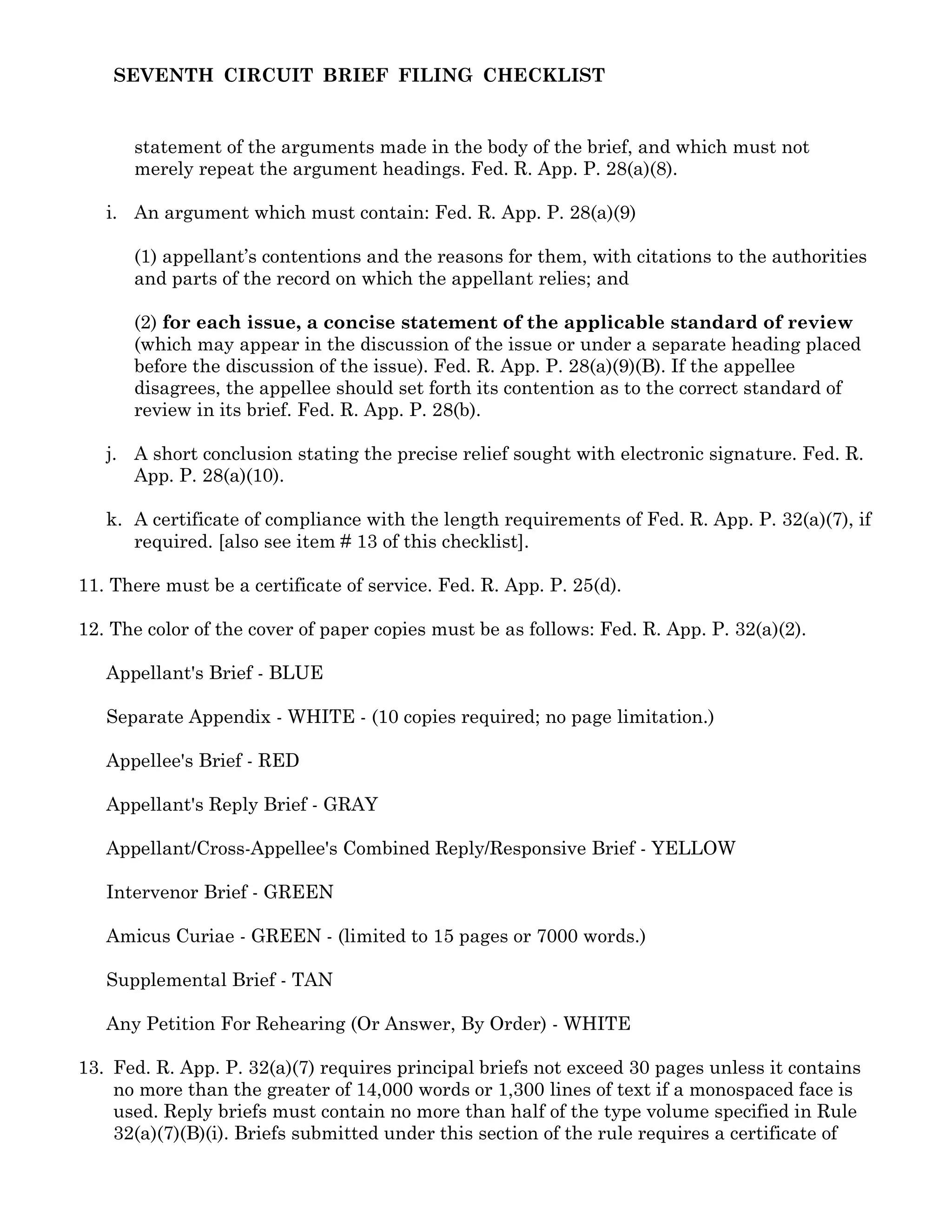 Brief filing checklist in the 7th circuit | PDF