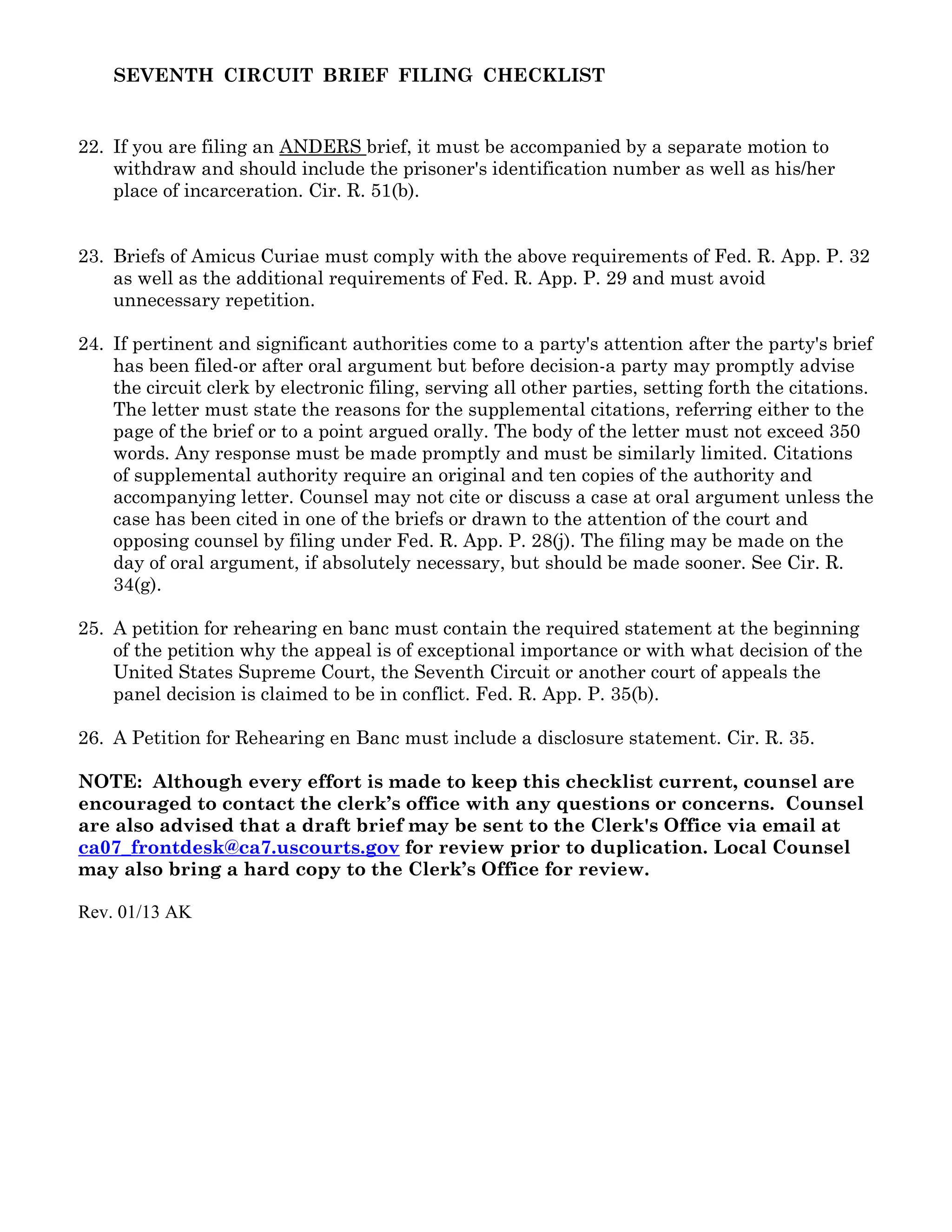 Brief filing checklist in the 7th circuit | PDF