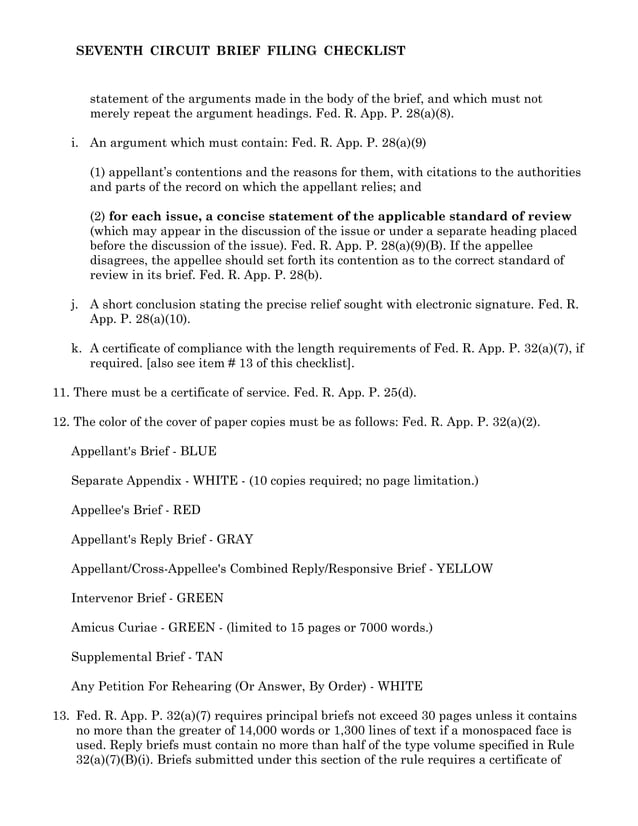 Brief filing checklist in the 7th circuit | PDF