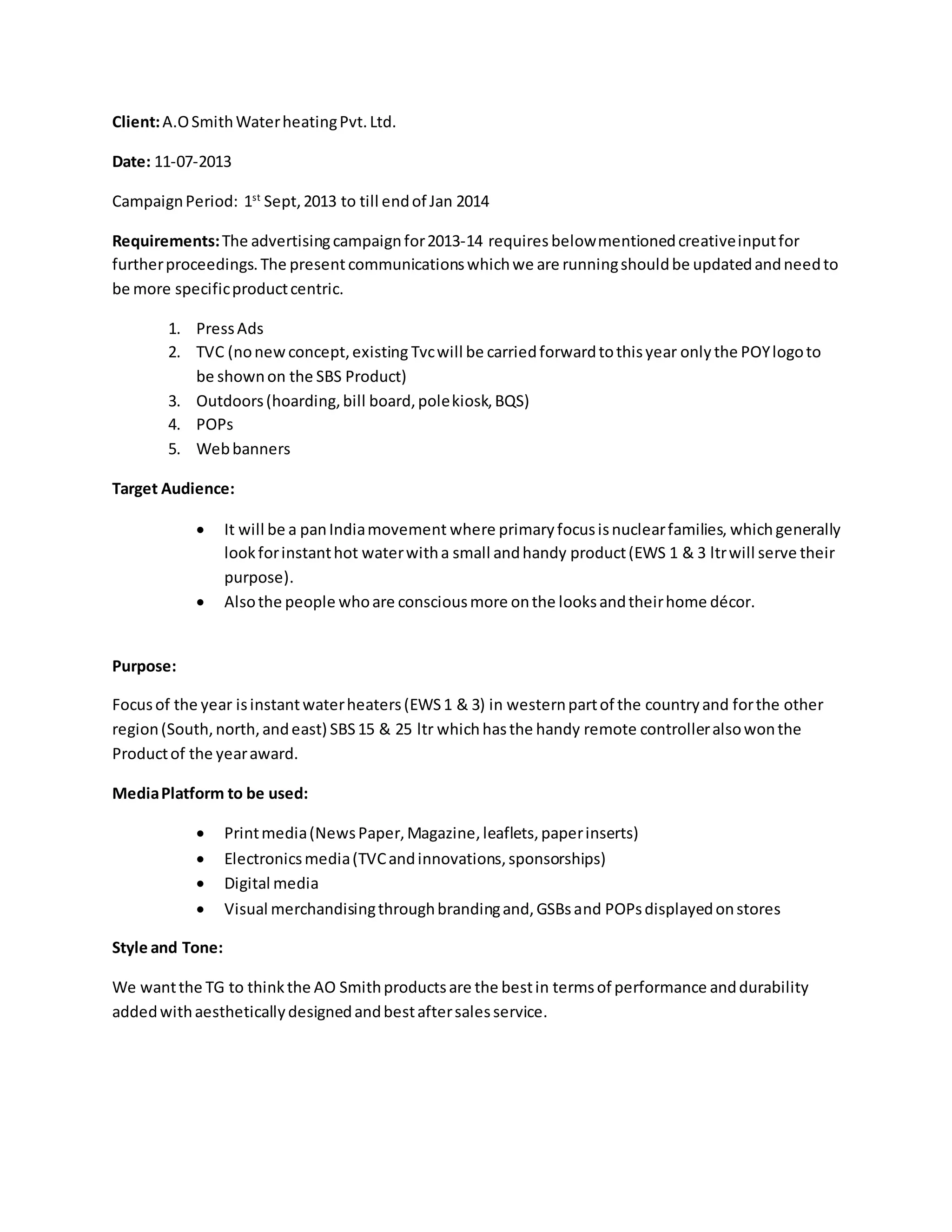 A media Campaign creative Brief | DOCX