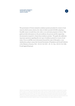 A brief guide to Residence Permits for real estate owners in Greece | PDF