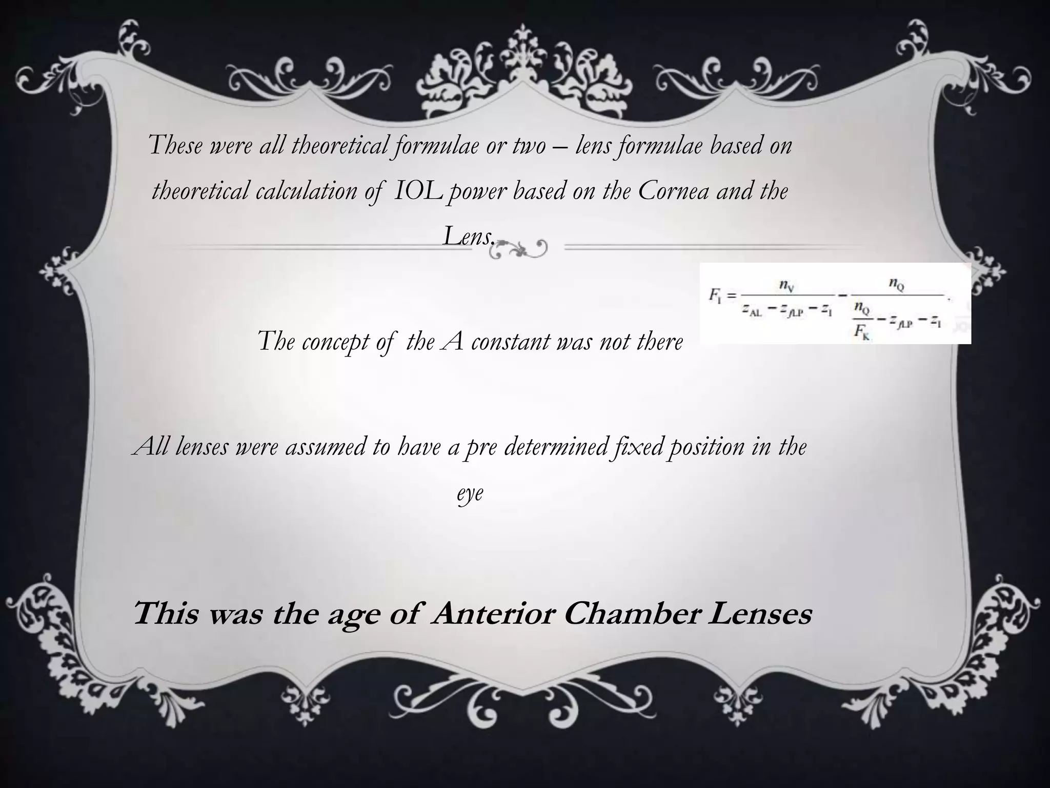 Brief history biometry iol calculation formula & a constant ...