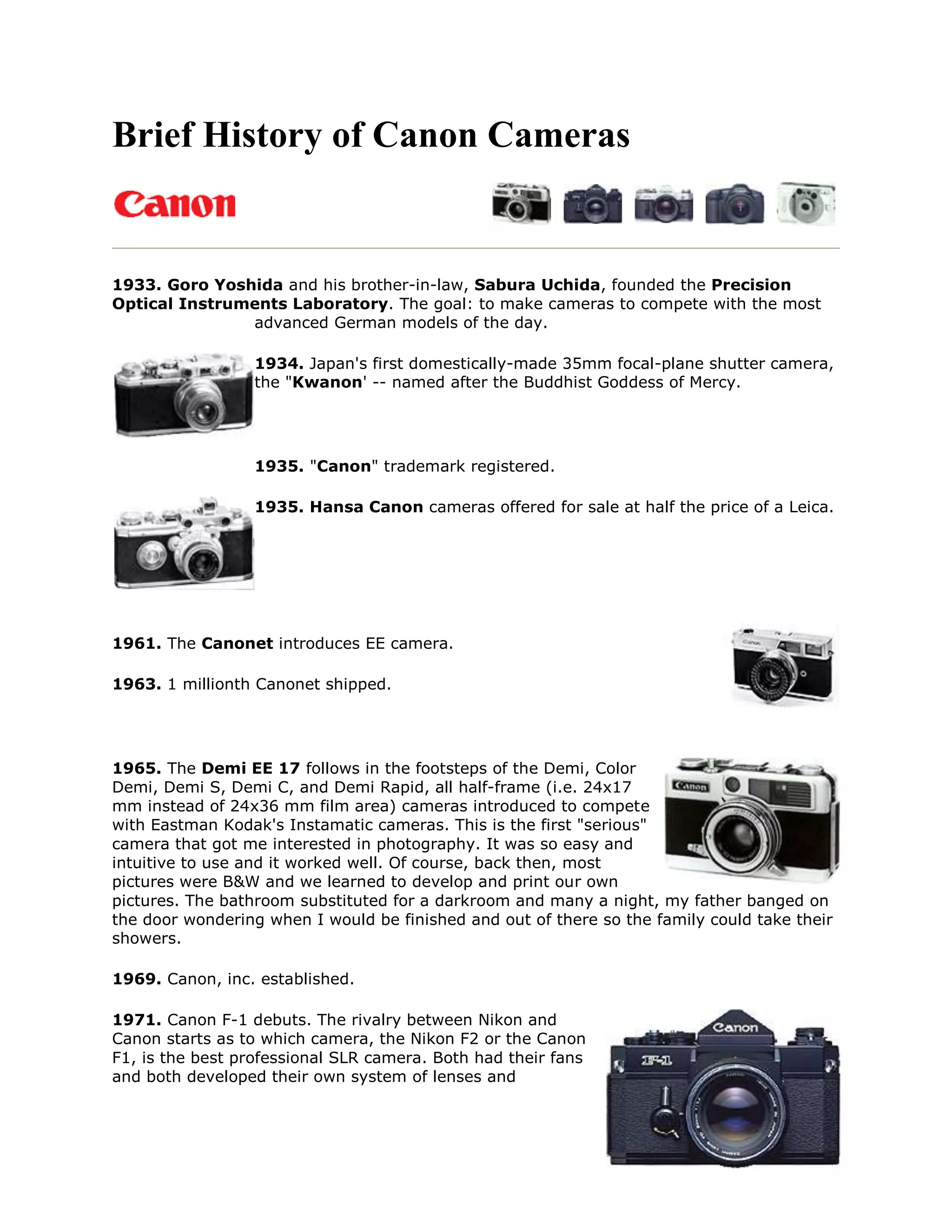 Brief history of canon cameras | DOCX