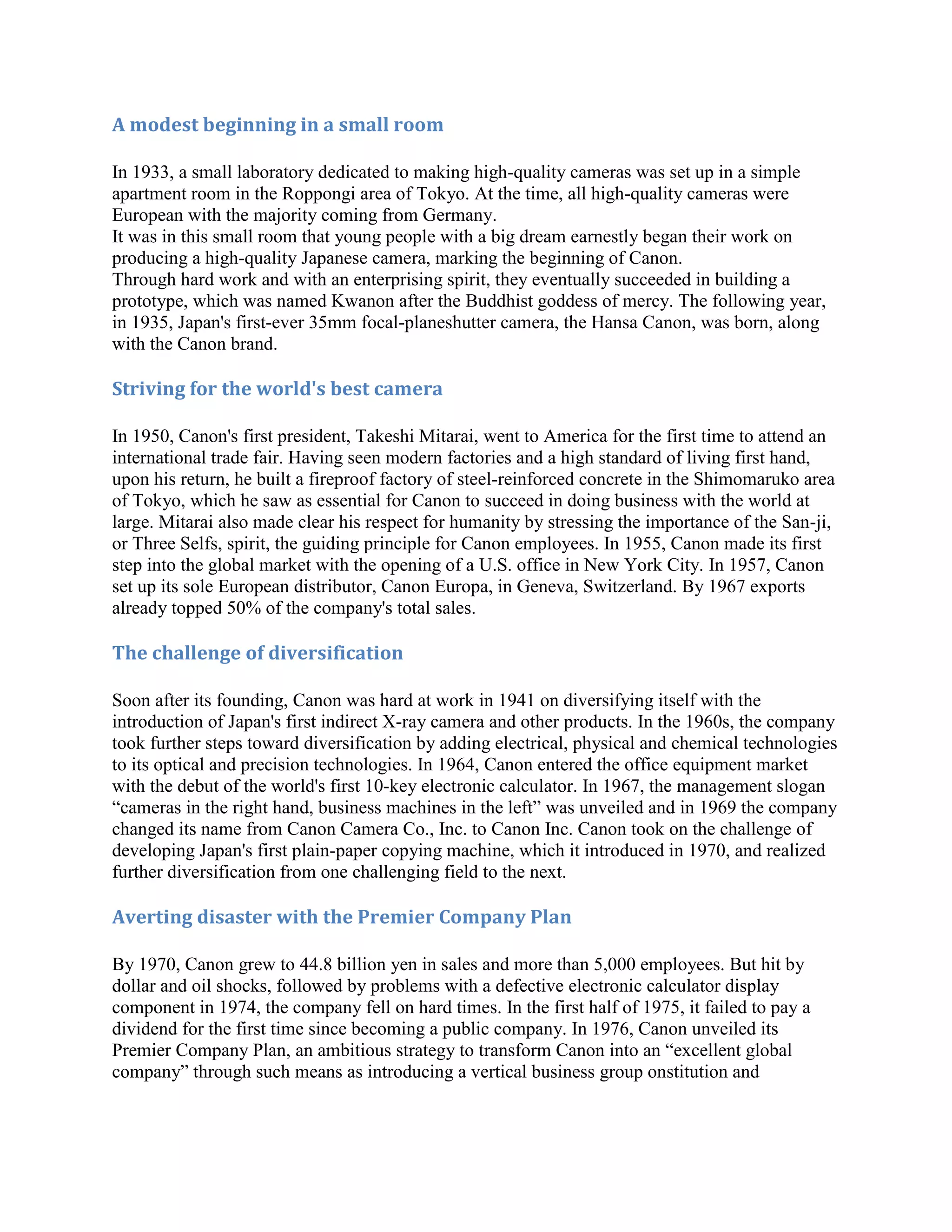 Brief history of canon cameras | DOCX