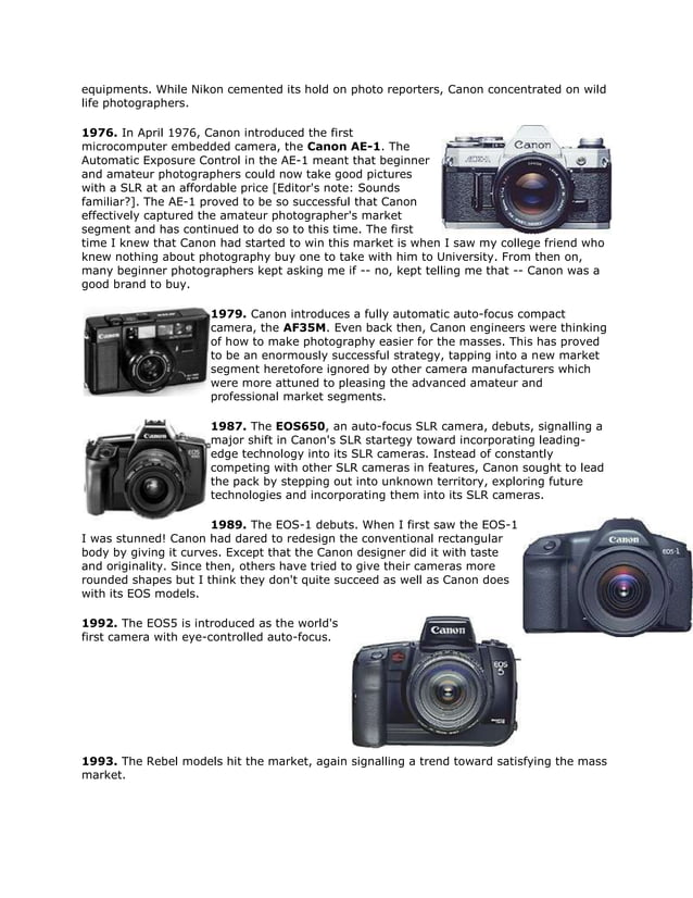 Brief history of canon cameras | DOCX | Photography | Arts and Crafts