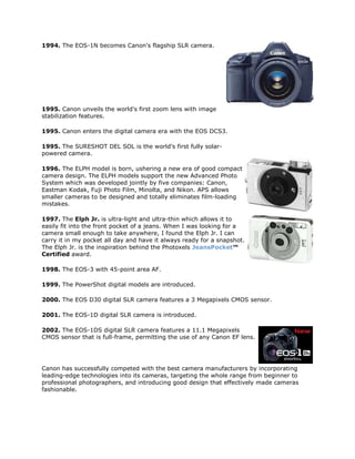 Brief history of canon cameras | DOCX