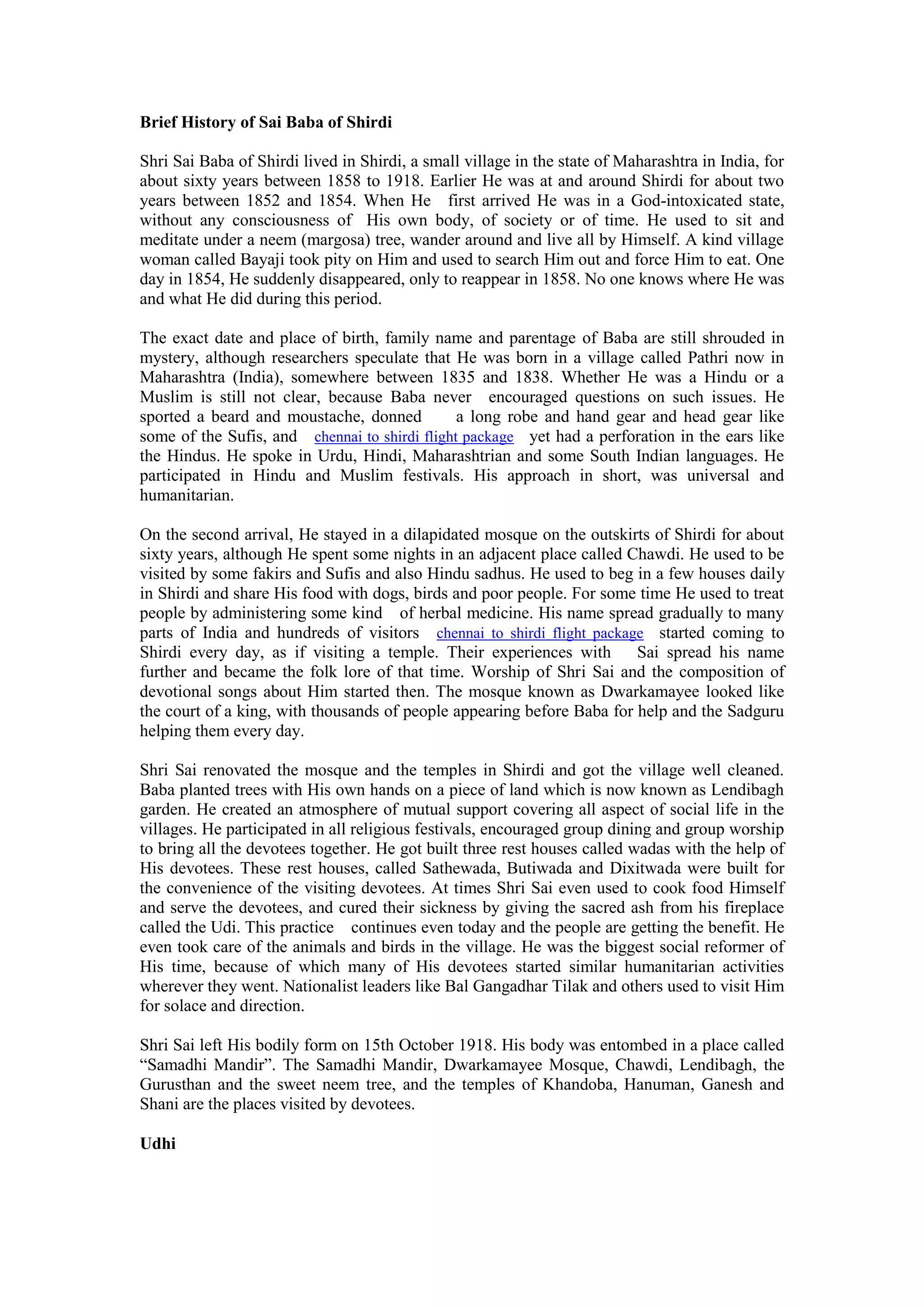 Brief History of Sai Baba of Shirdi.doc