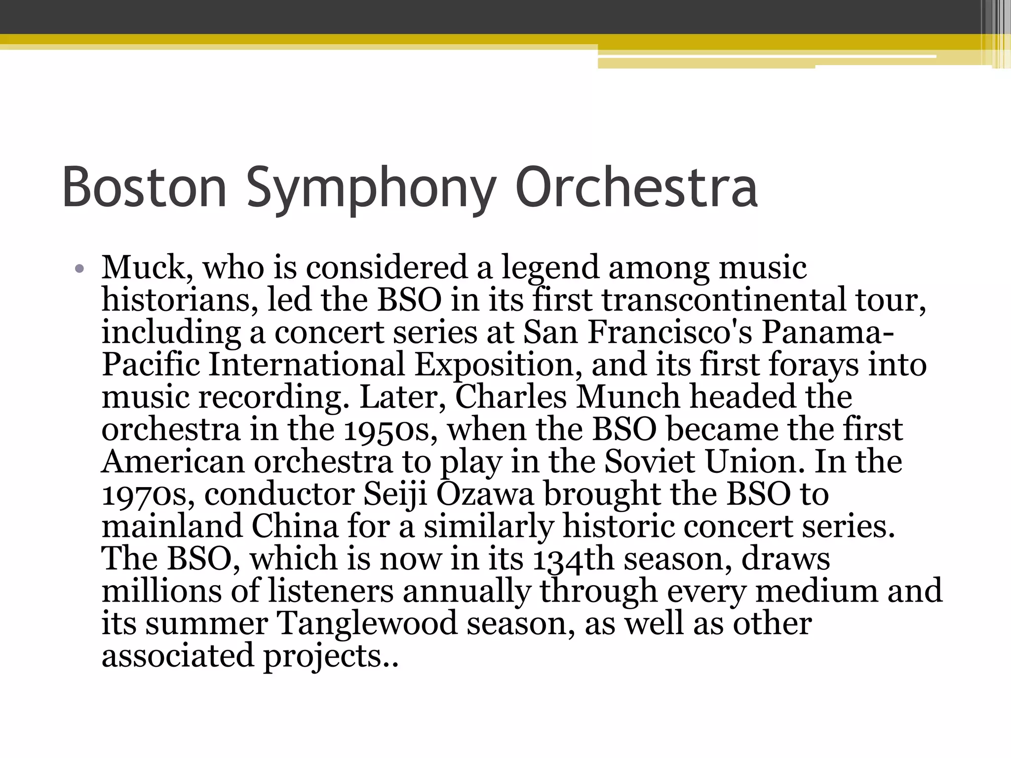 Brief History of the Boston Symphony Orchestra | PPTX