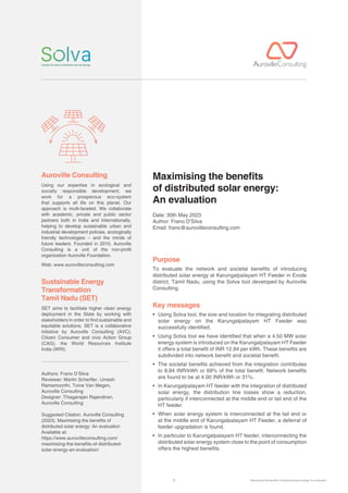 MAXIMISING THE BENEFITS OF DISTRIBUTED SOLAR ENERGY: AN EVALUATION | PDF