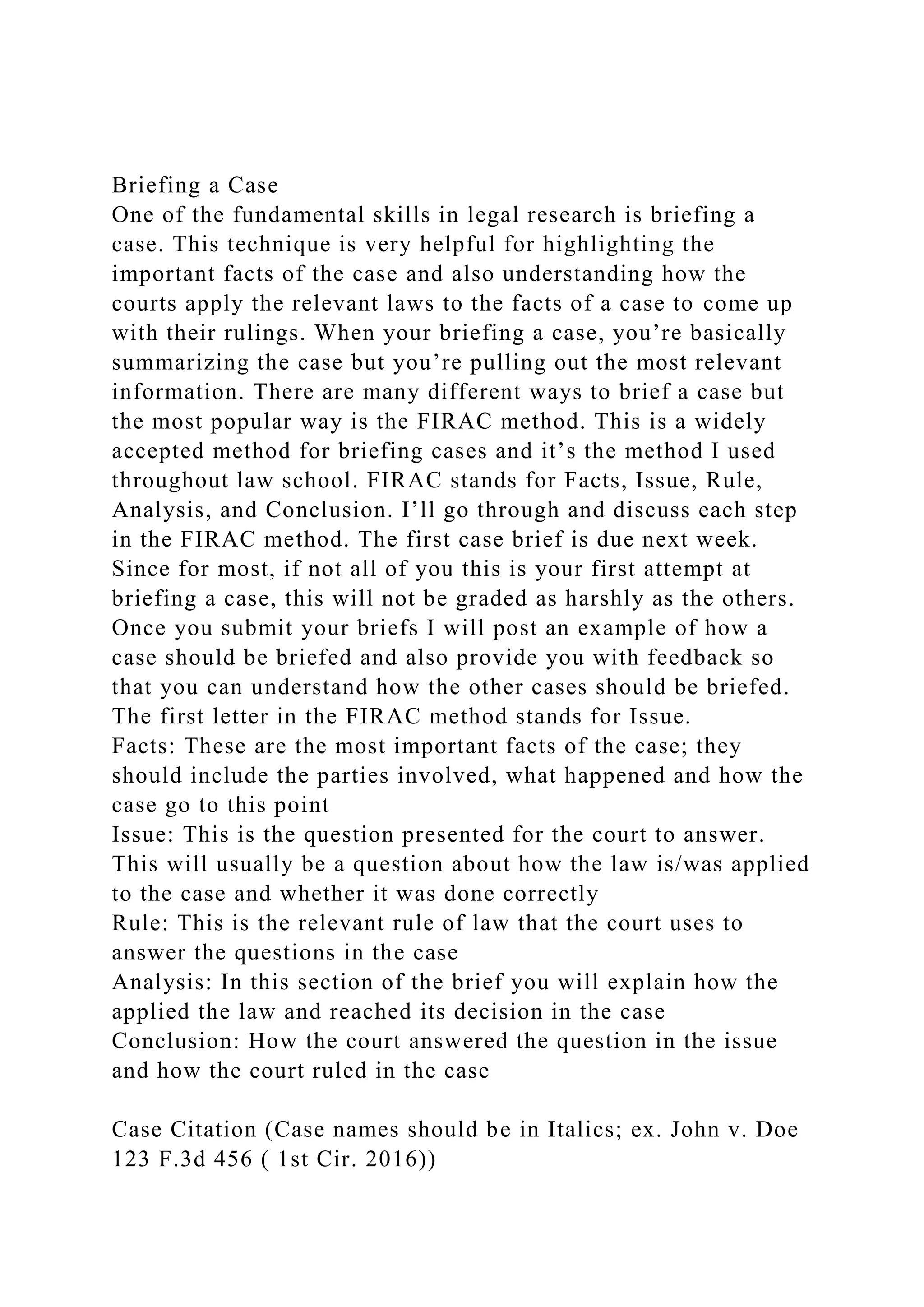 Briefing a CaseOne of the fundamental skills in legal research i | DOCX