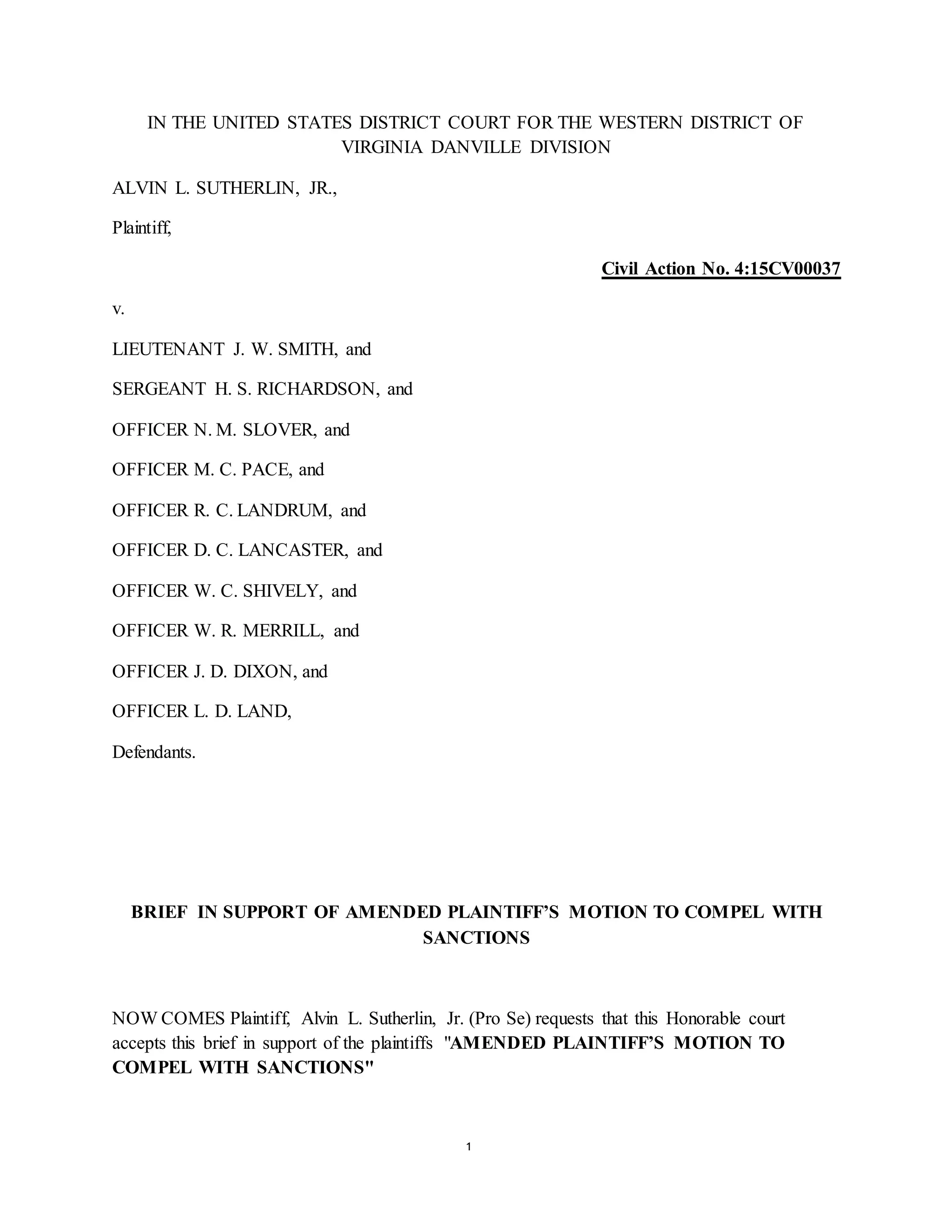BRIEF IN SUPPORT OF AMENDED PLAINTIFF’S MOTION TO COMPEL WITH SANCTIONS ...