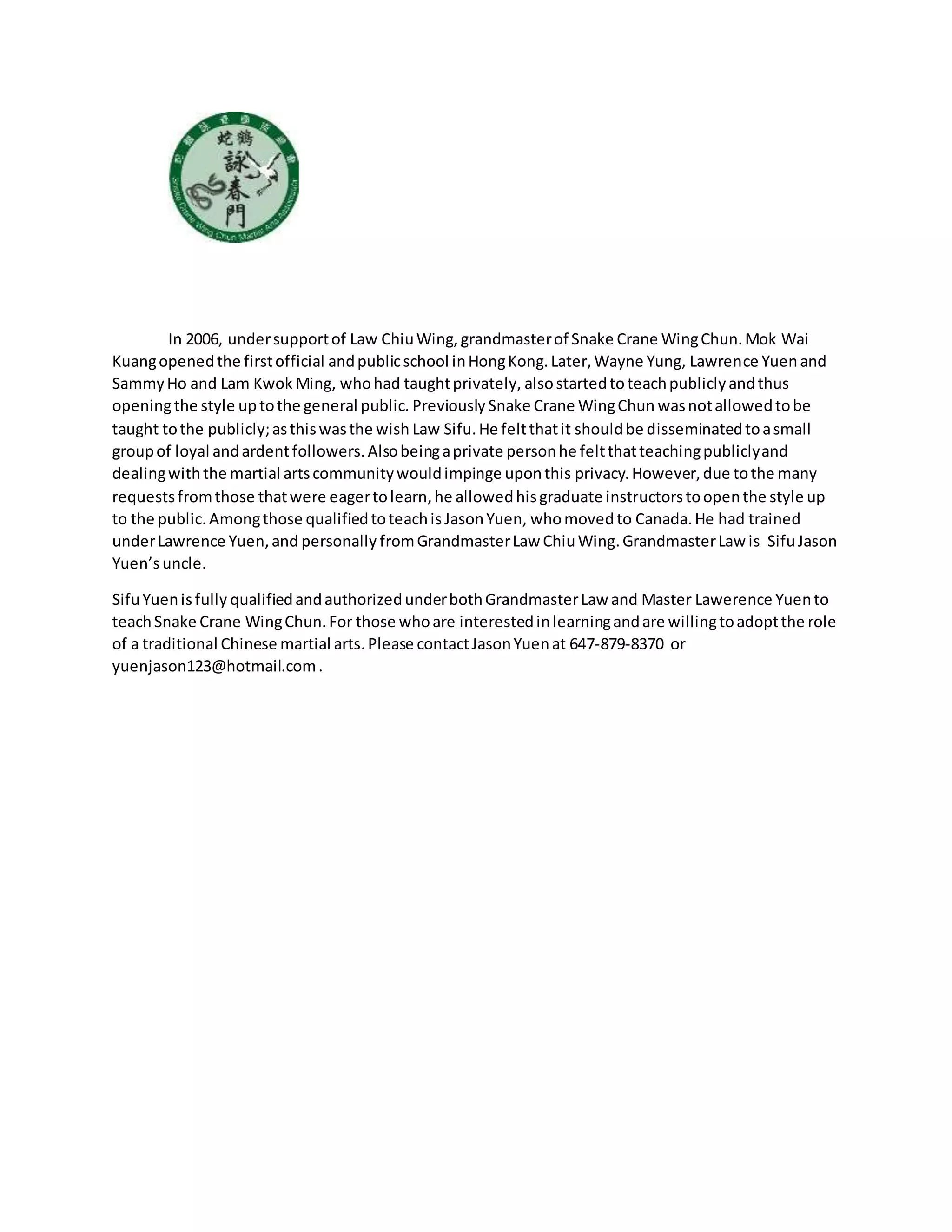 Brief introduction of jason yuen | DOCX | Martial Arts | Sports